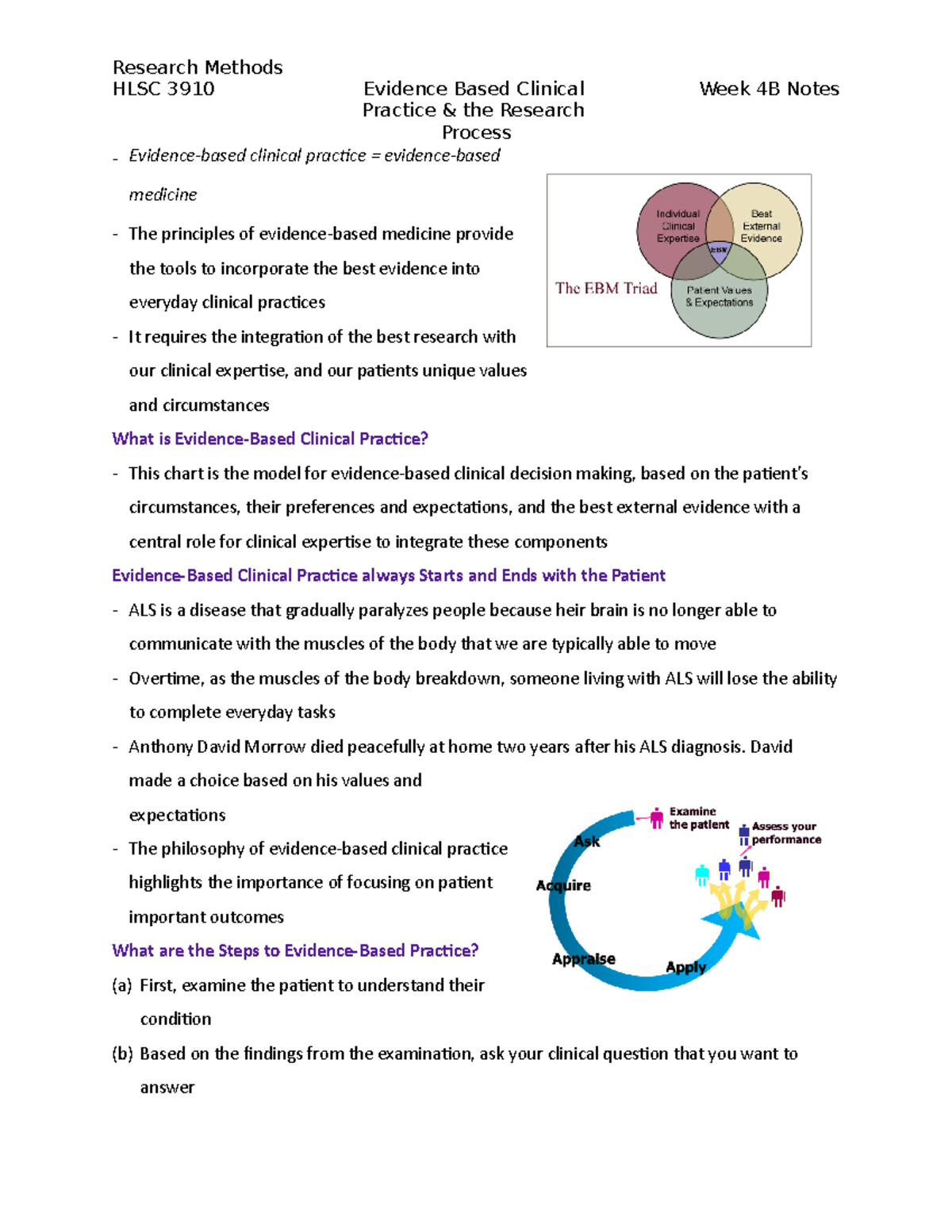Research Methods, Week 4B Notes - HLSC 3910 Evidence Based Clinical ...