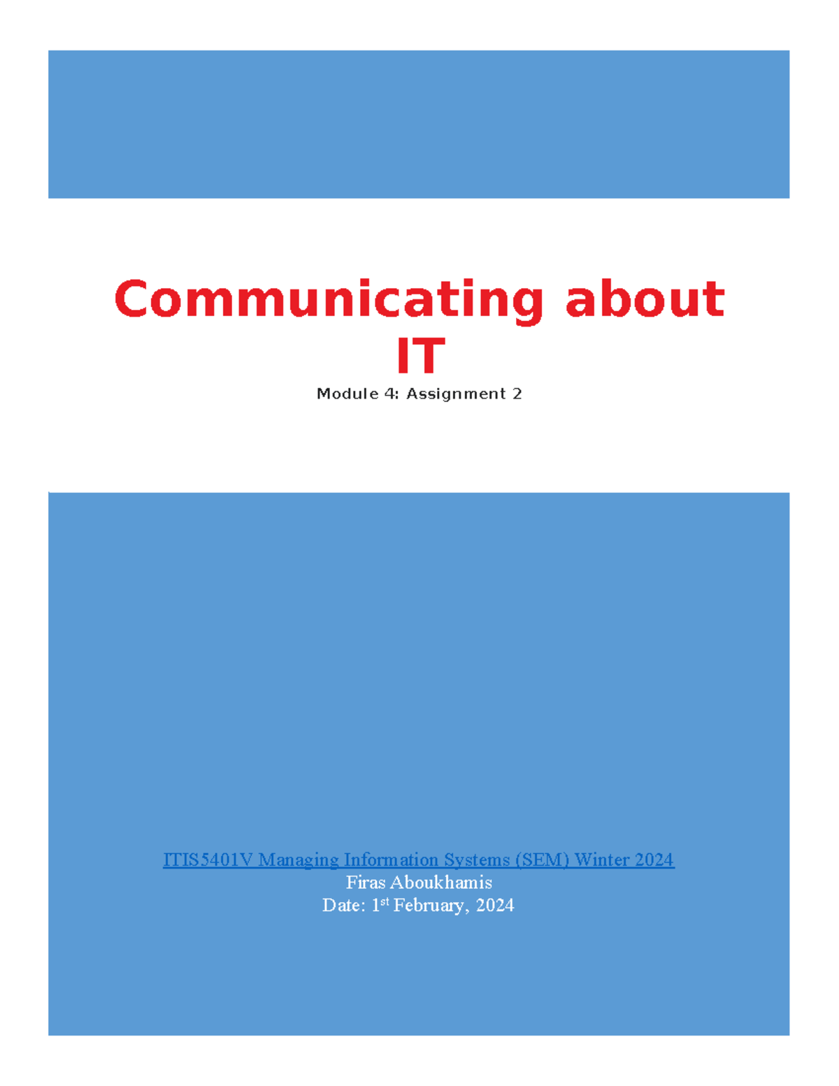 Module 4 Assignment 2 - Communicating about IT - ITIS5401V Managing ...