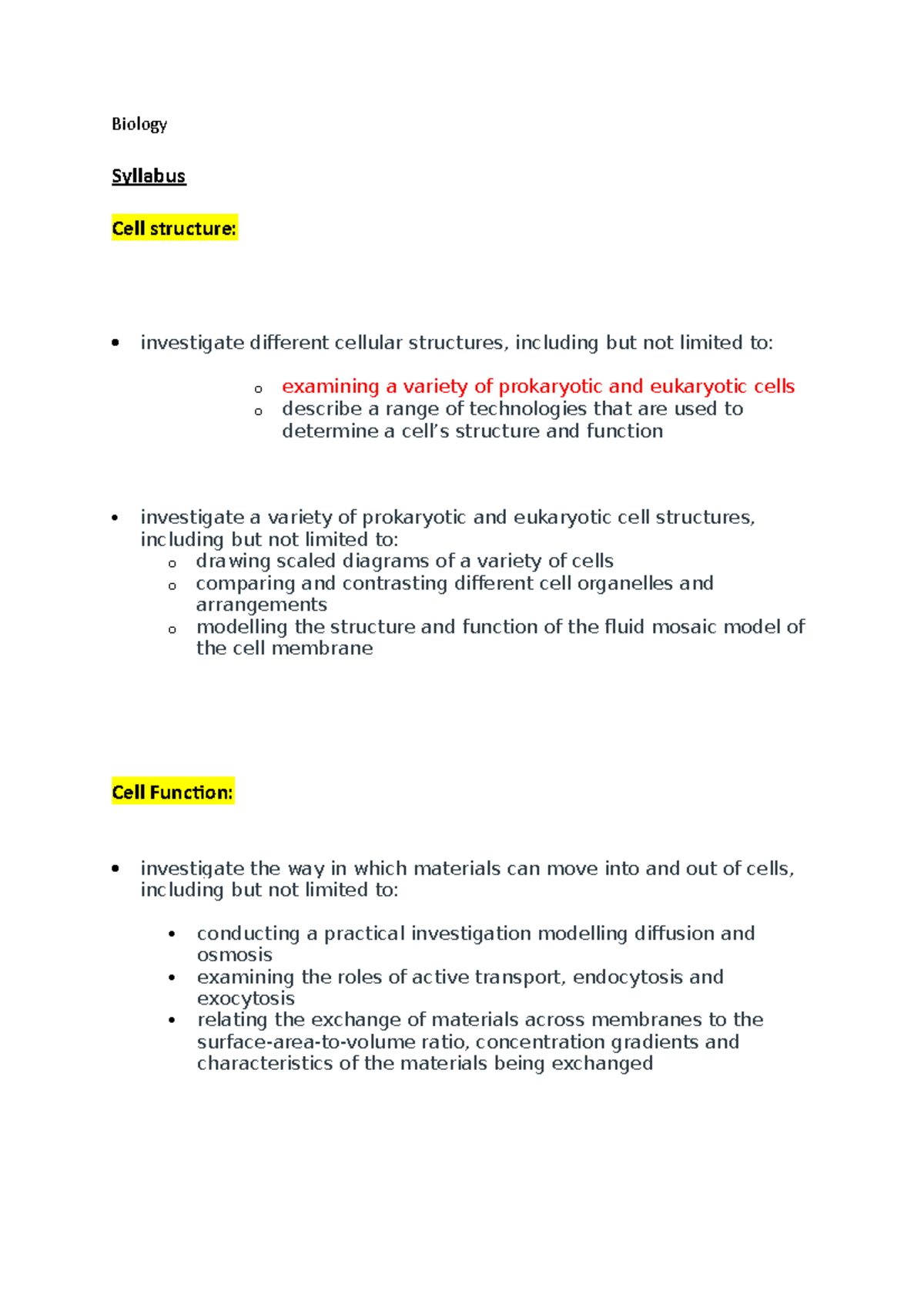 Biology Notes - ur welcome - Biology Syllabus Cell structure ...