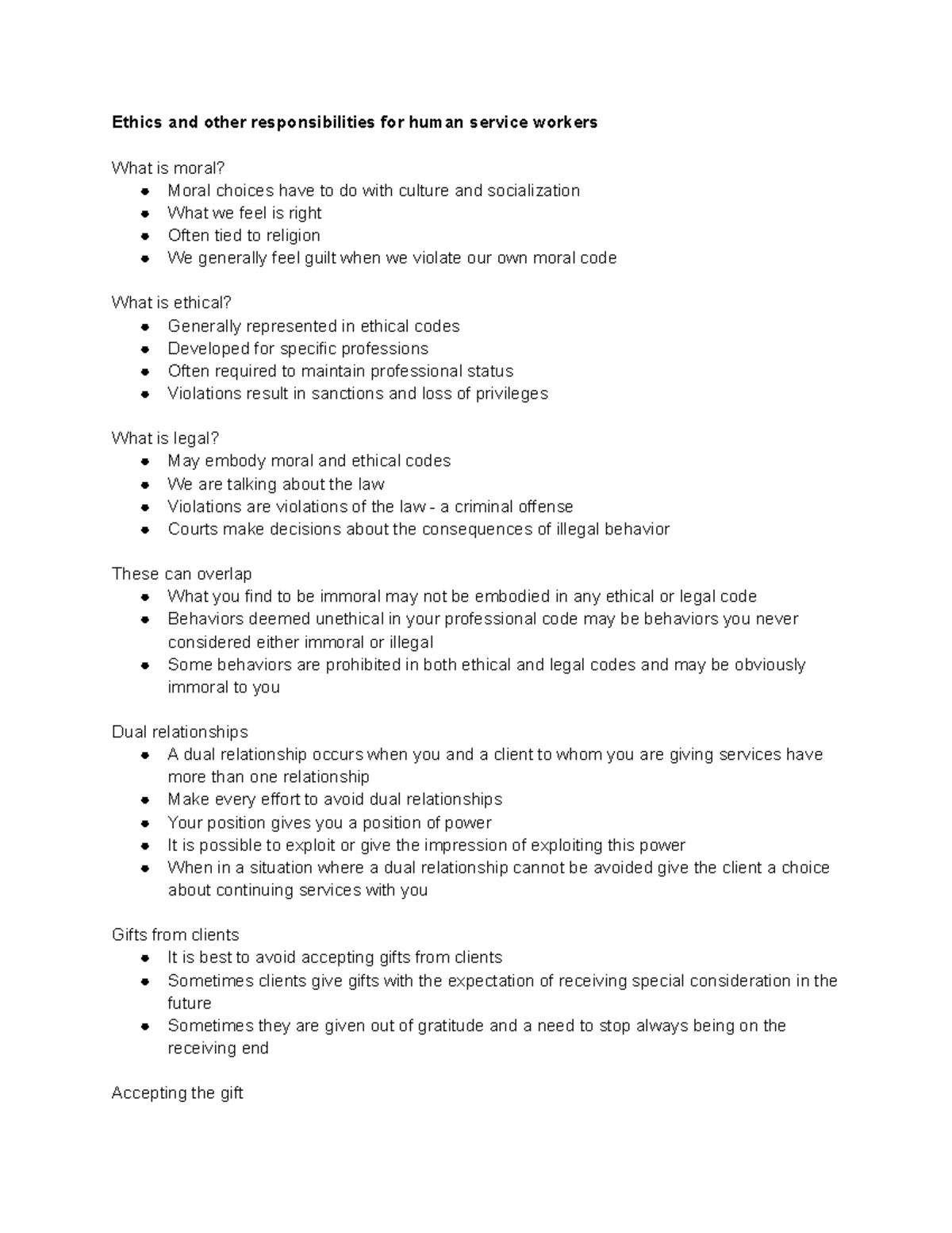 Ch. 2 notes - Ethics and other responsibilities for human service ...