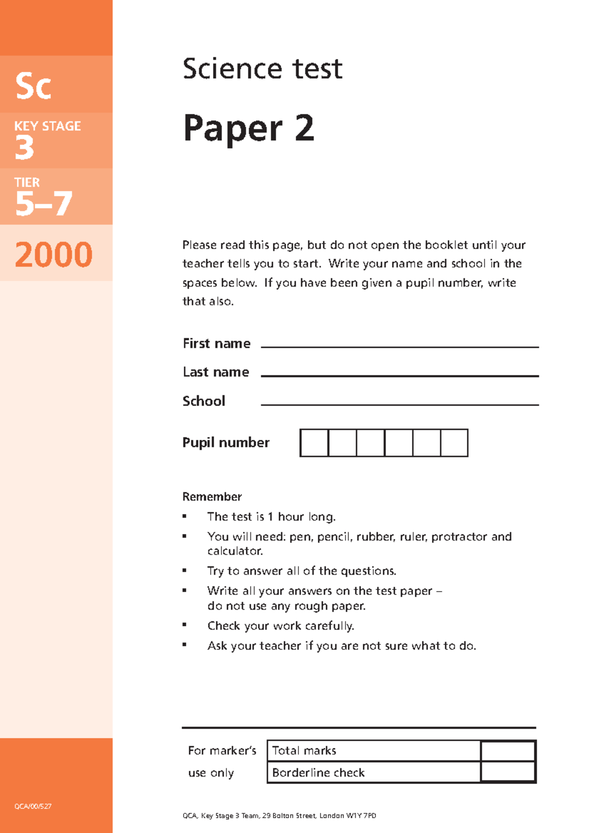 Sci KS3 2000 L5 P2 - KS3 Science paper, full - Science test Paper 2 ...