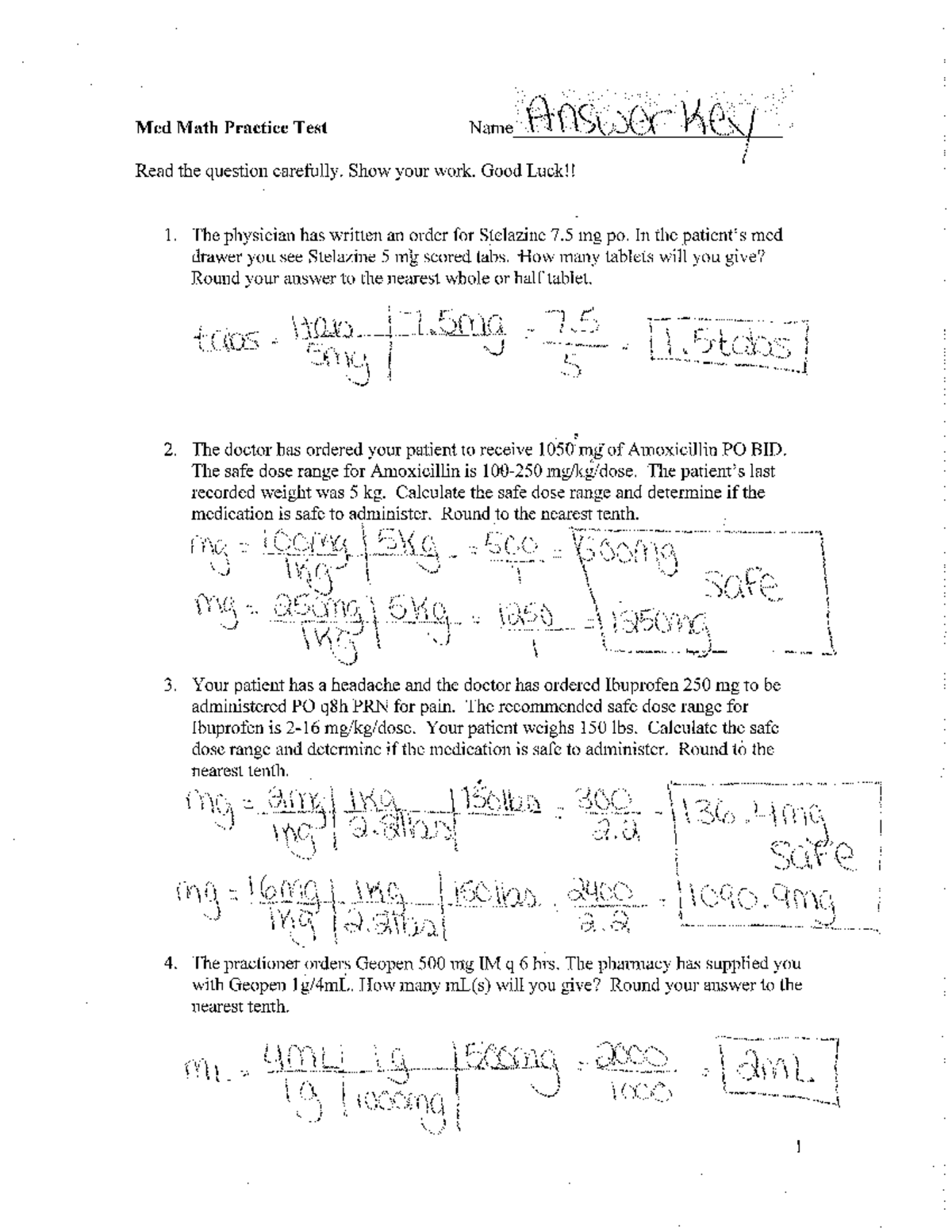 Study packet for dosage ...