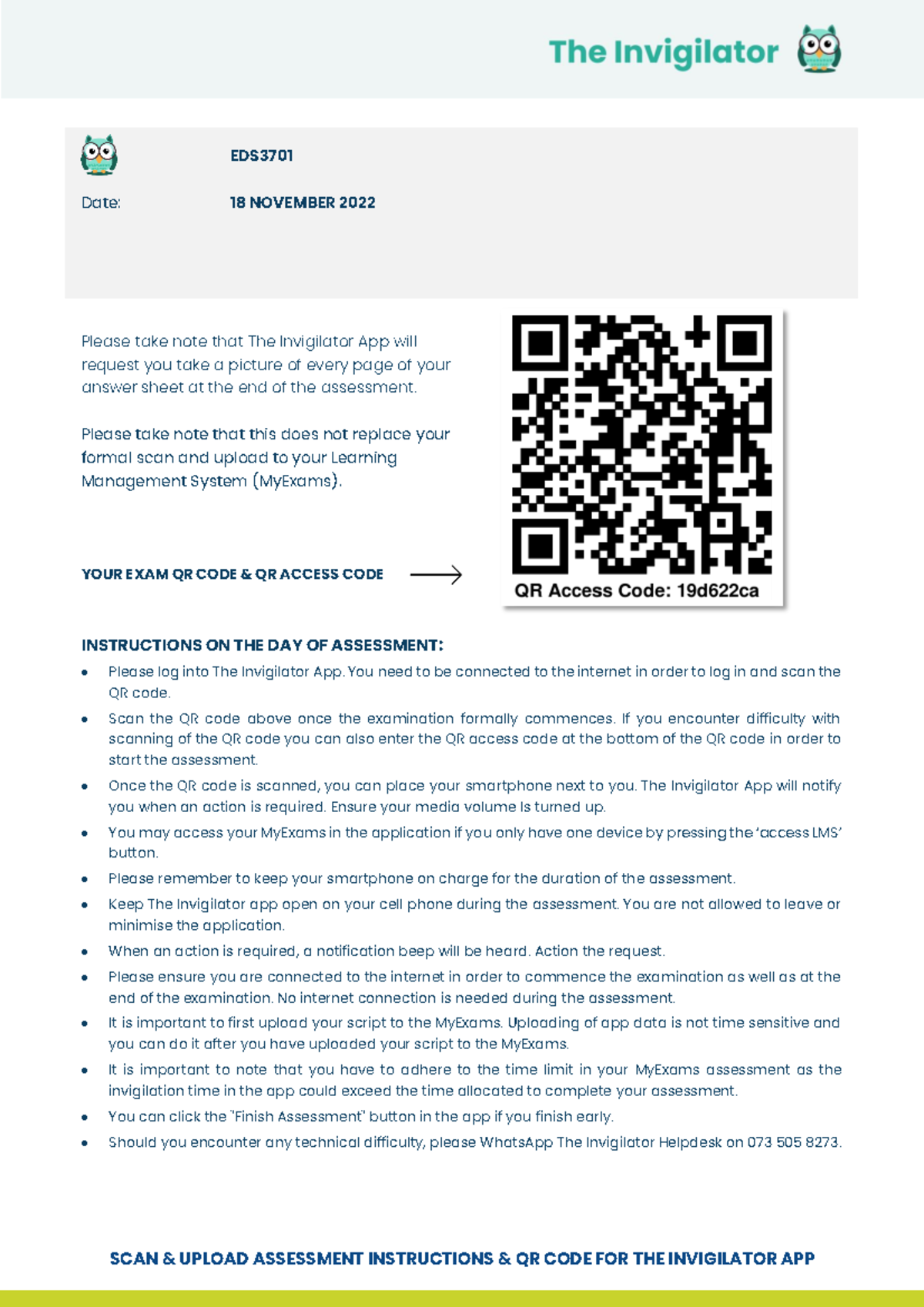 EDS3701 OCT NOV 2022 TAKE HOME Examination - SCAN & UPLOAD ASSESSMENT ...