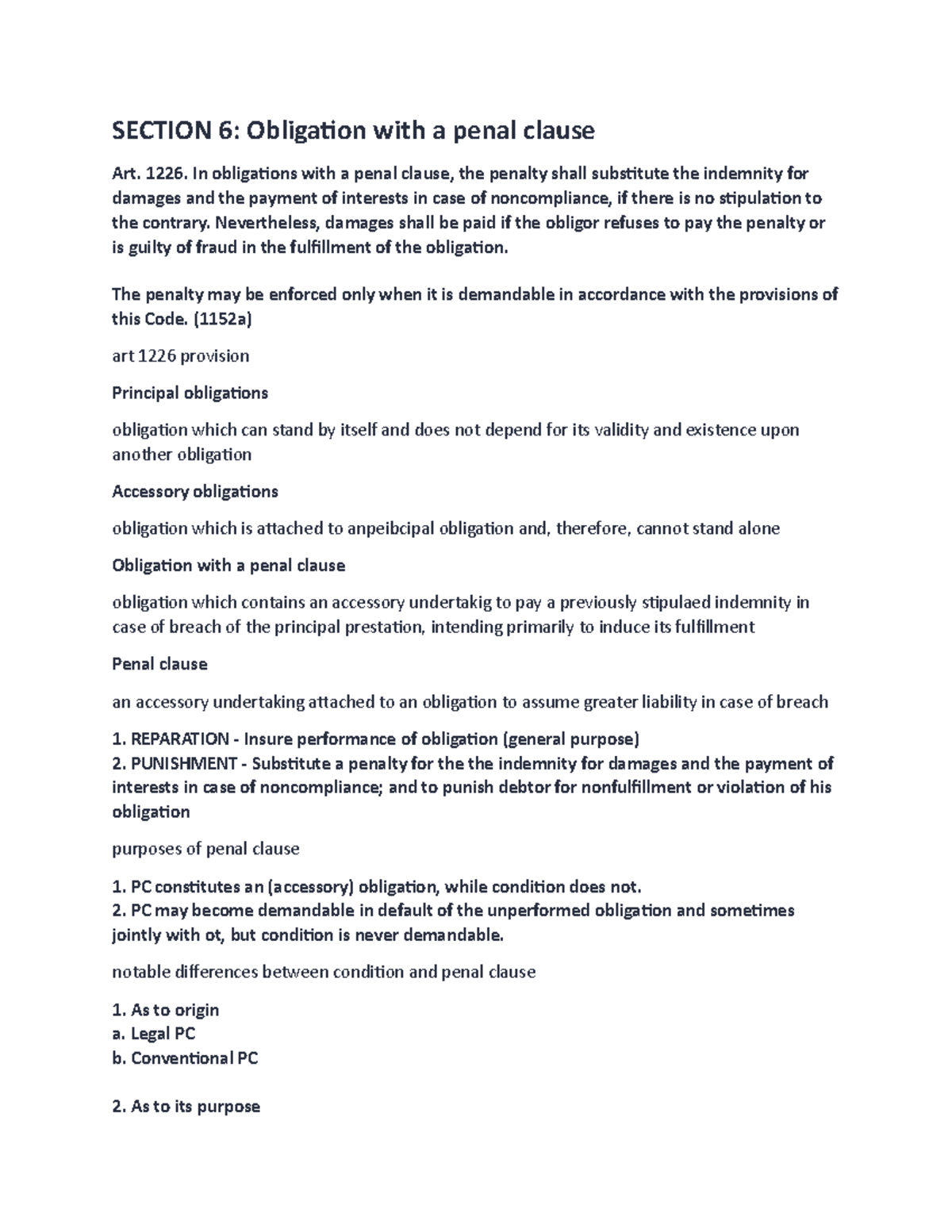 Section 6 Obligation With A Penal Clause Section 6 Obligation With A Penal Clause Art 1226