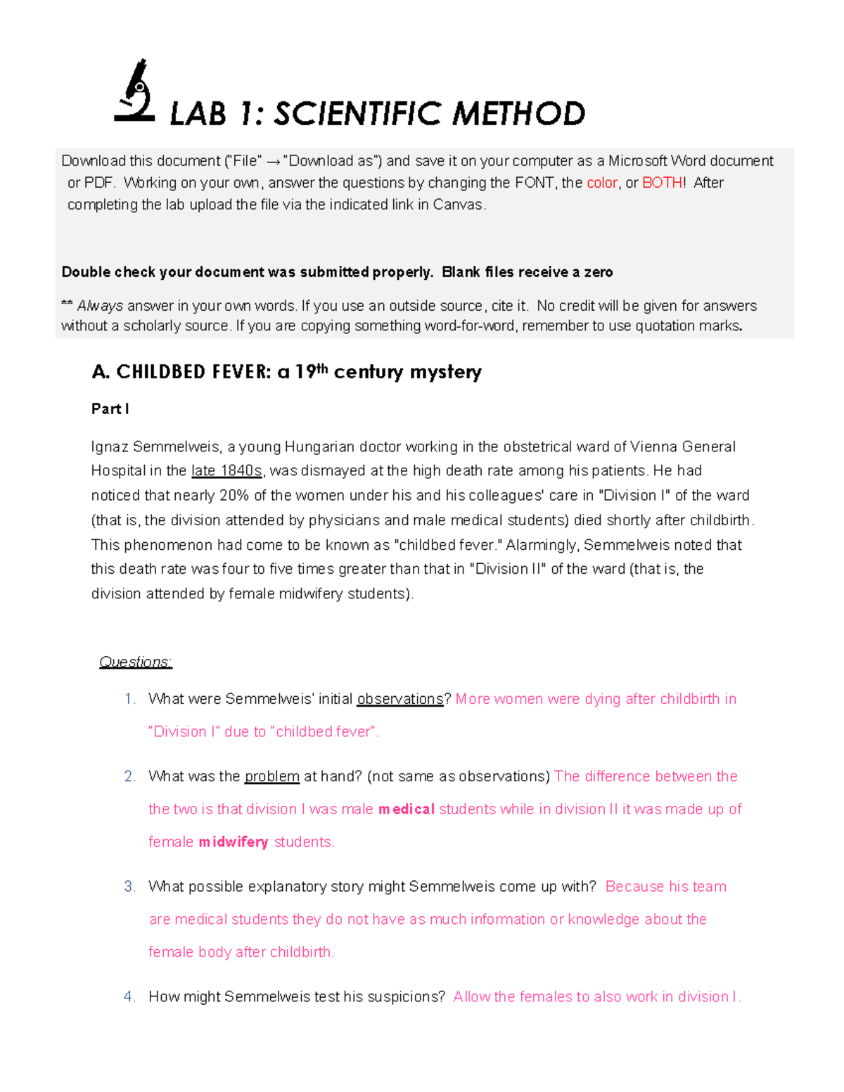 1 Scientific Method - LAB 1: SCIENTIFIC METHOD Questions: 1. What were ...