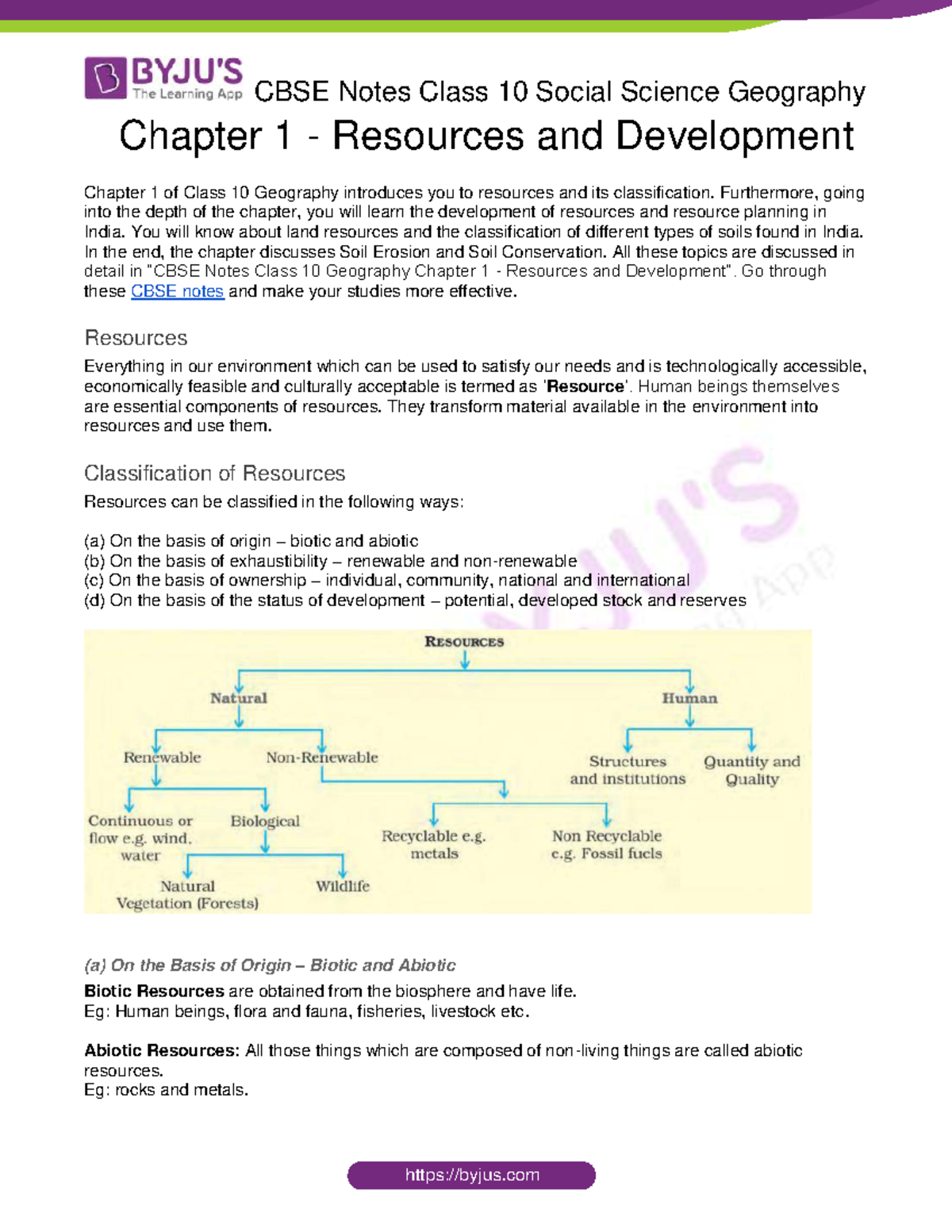 CBSE Notes Class 10 Social Science Geography Chapter 1 Resources and ...