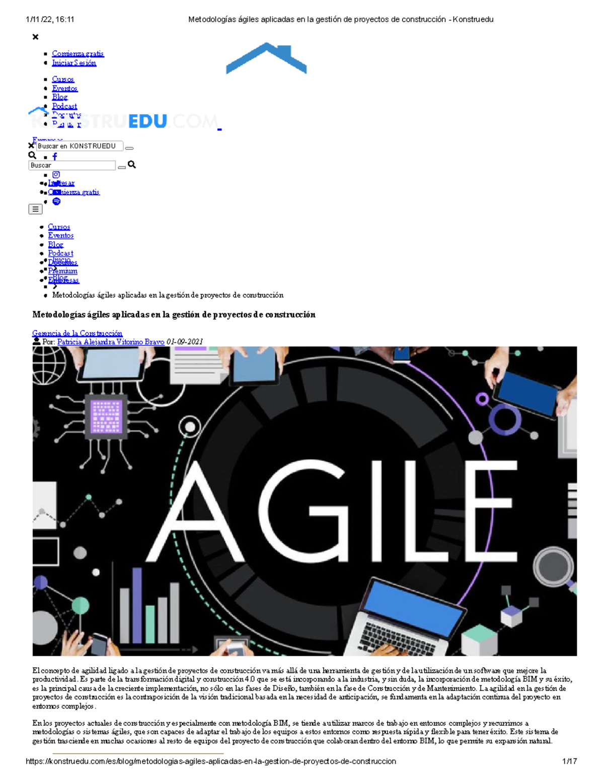 Metodologías ágiles aplicadas en la gestión de proyectos de construcción - Konstruedu - Comienza ...