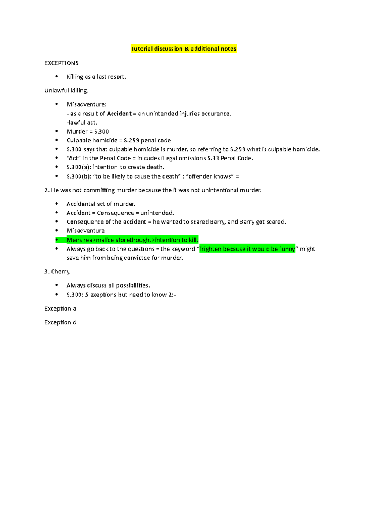 Tutorial discussion criminal law - Tutorial discussion & additional ...