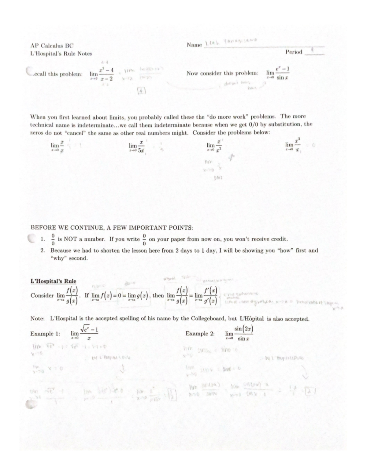 More L'Hospital - More examples on L'Hospital Rule - MATH 242 - Studocu