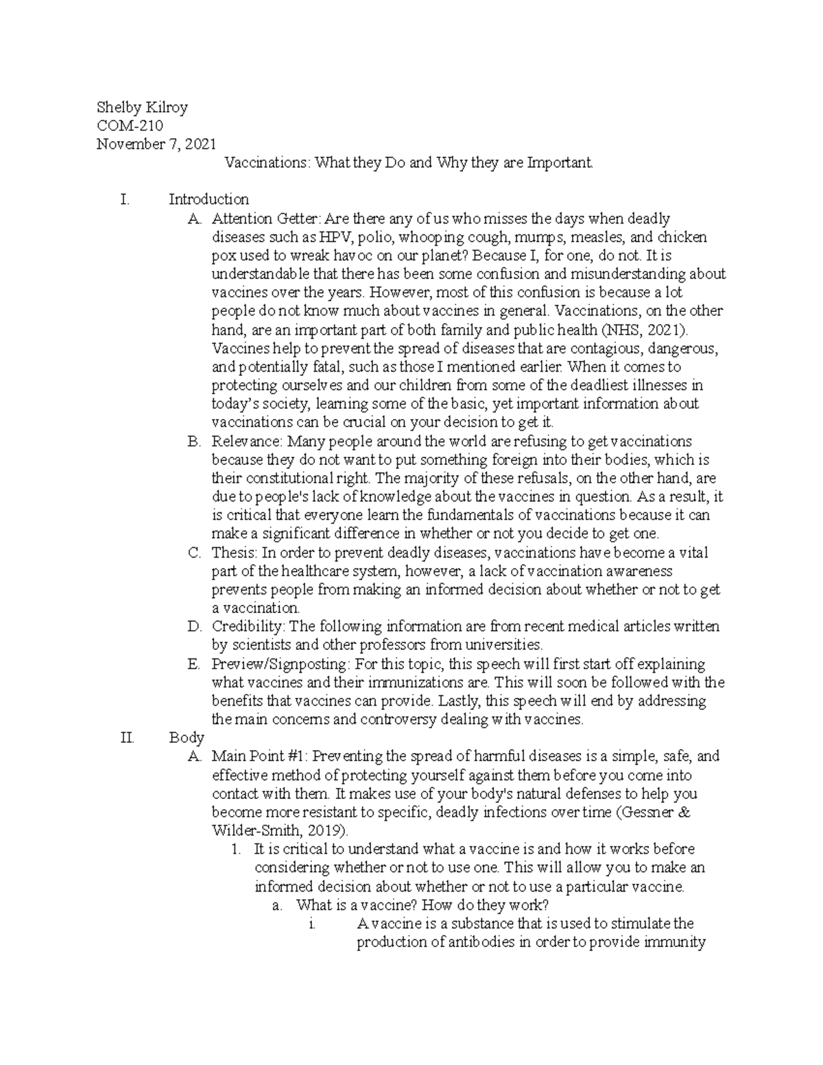 SKilroy-Informational Speech Outline - Shelby Kilroy COM- November 7 ...