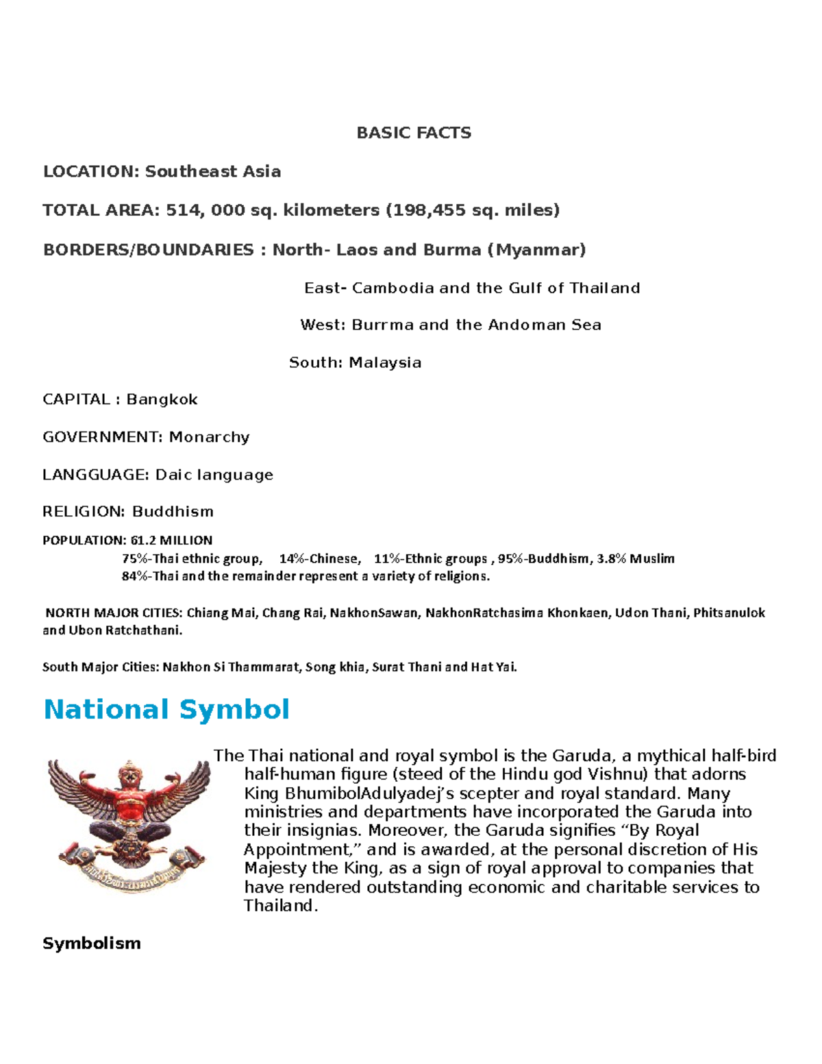 Thailand - bnm,./nmbhjjhkhkl - BASIC FACTS LOCATION: Southeast Asia ...