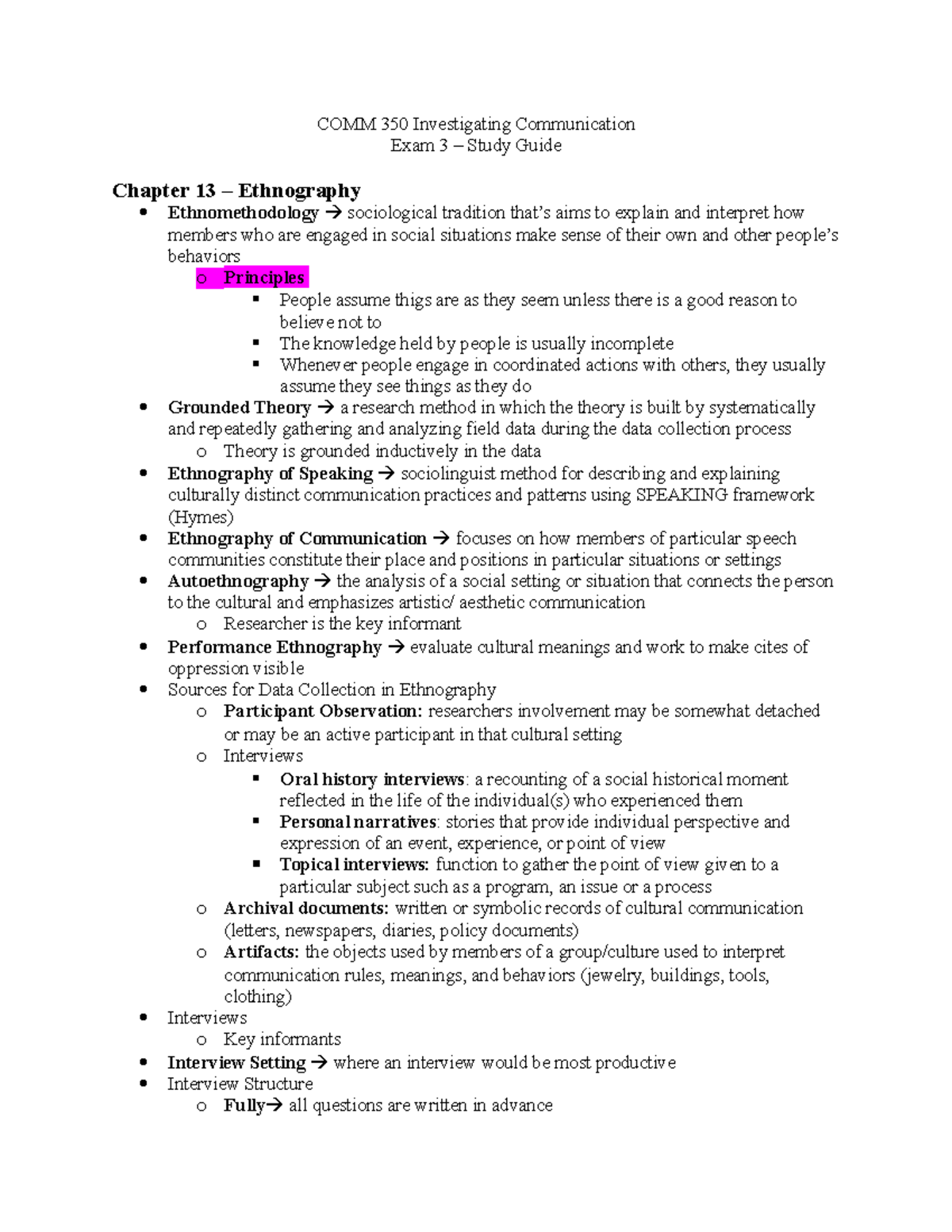 COMM 350 -Exam 3 Study Guide(3) - COMM 350 Investigating Communication ...