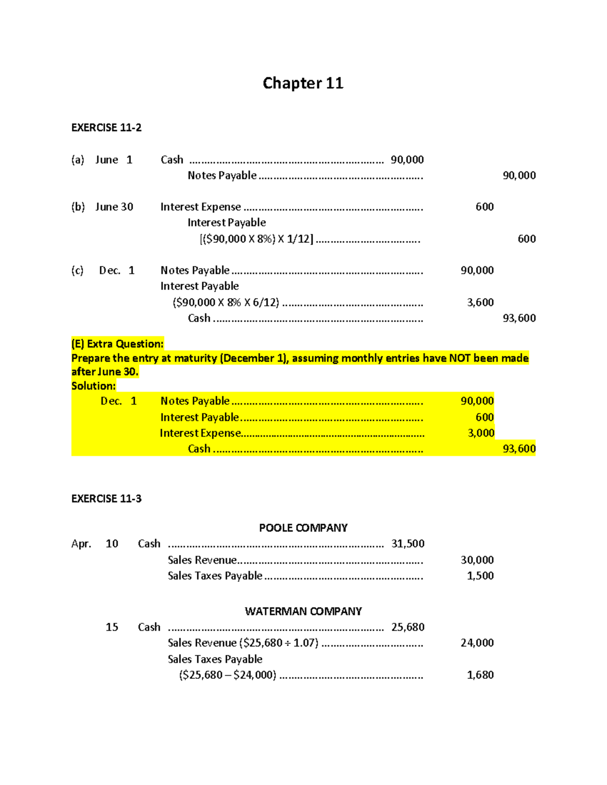 Chapter 11 Class Ex - solution for the chapel 11 ex - Chapter 11 ...
