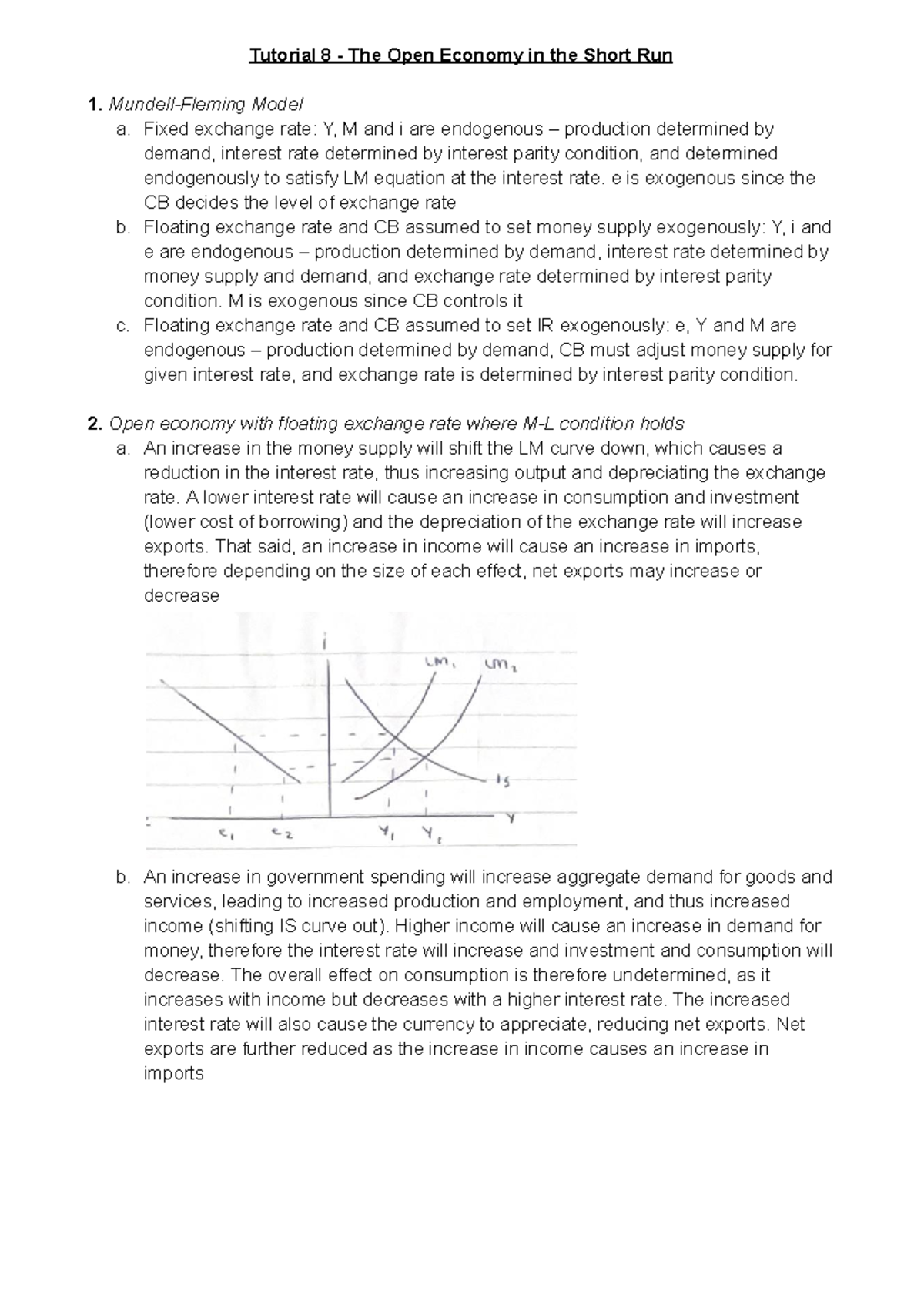 Tutorial 8 - The Open Economy in the Short Run - Fixed exchange rate: Y ...