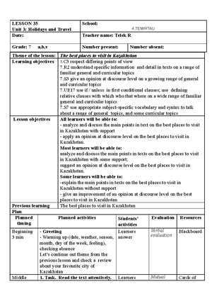7 grade 16.11 Telek - LESSON 34 Unit 3: Holidays and Travel School: 4 ...