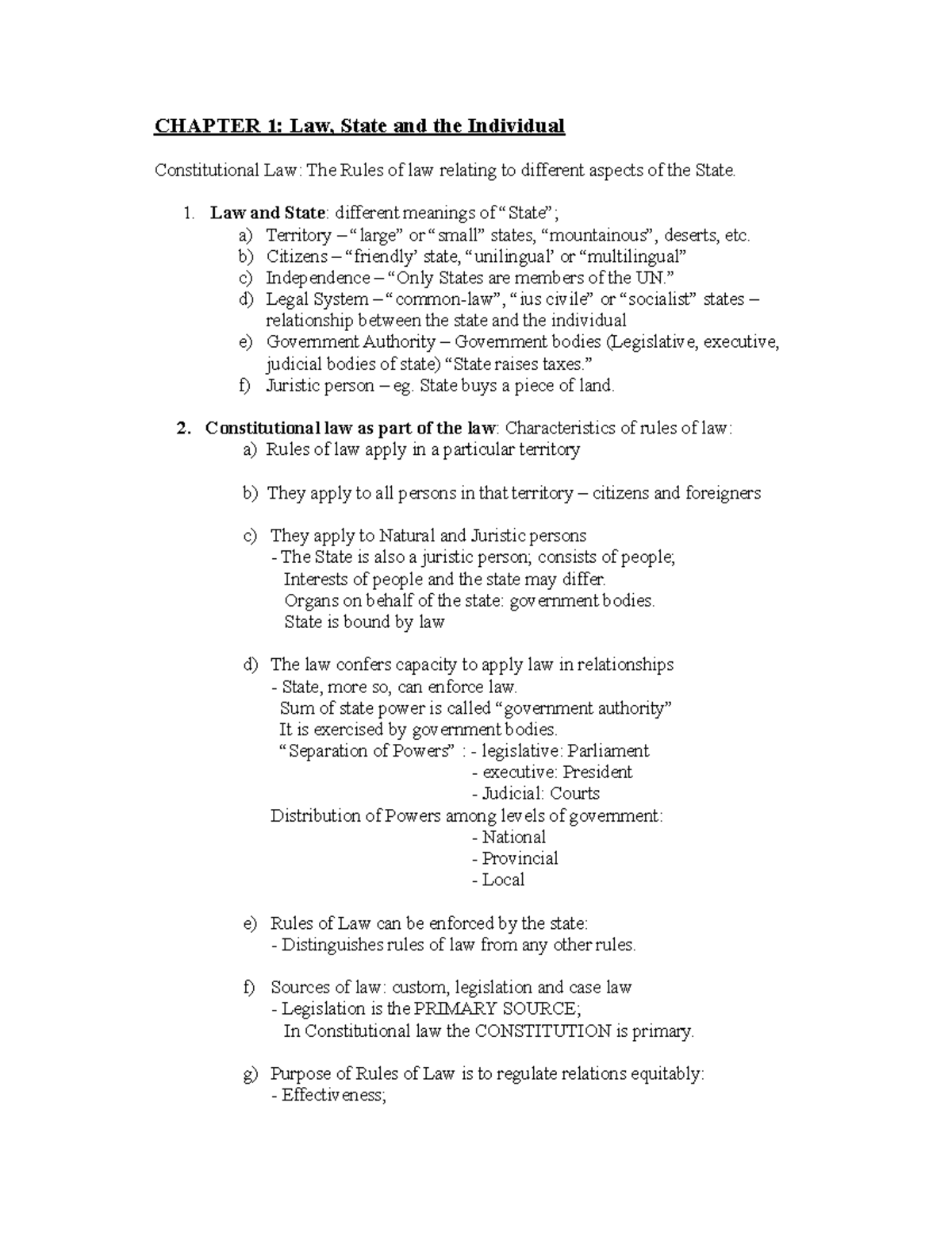 Constitutional law 2020 complete summary - CHAPTER 1: Law, State and ...