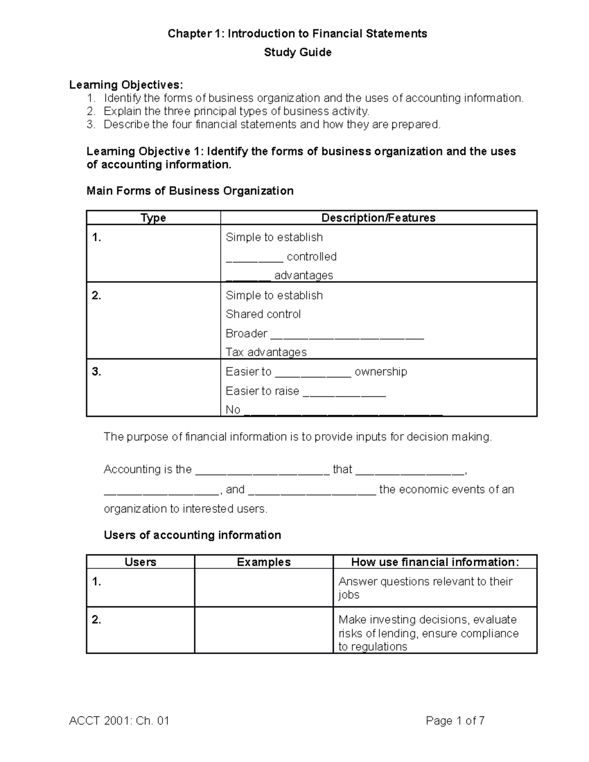 Chapter 1 Study Guide - Teacher: Janice Holmes - Chapter 1 ...