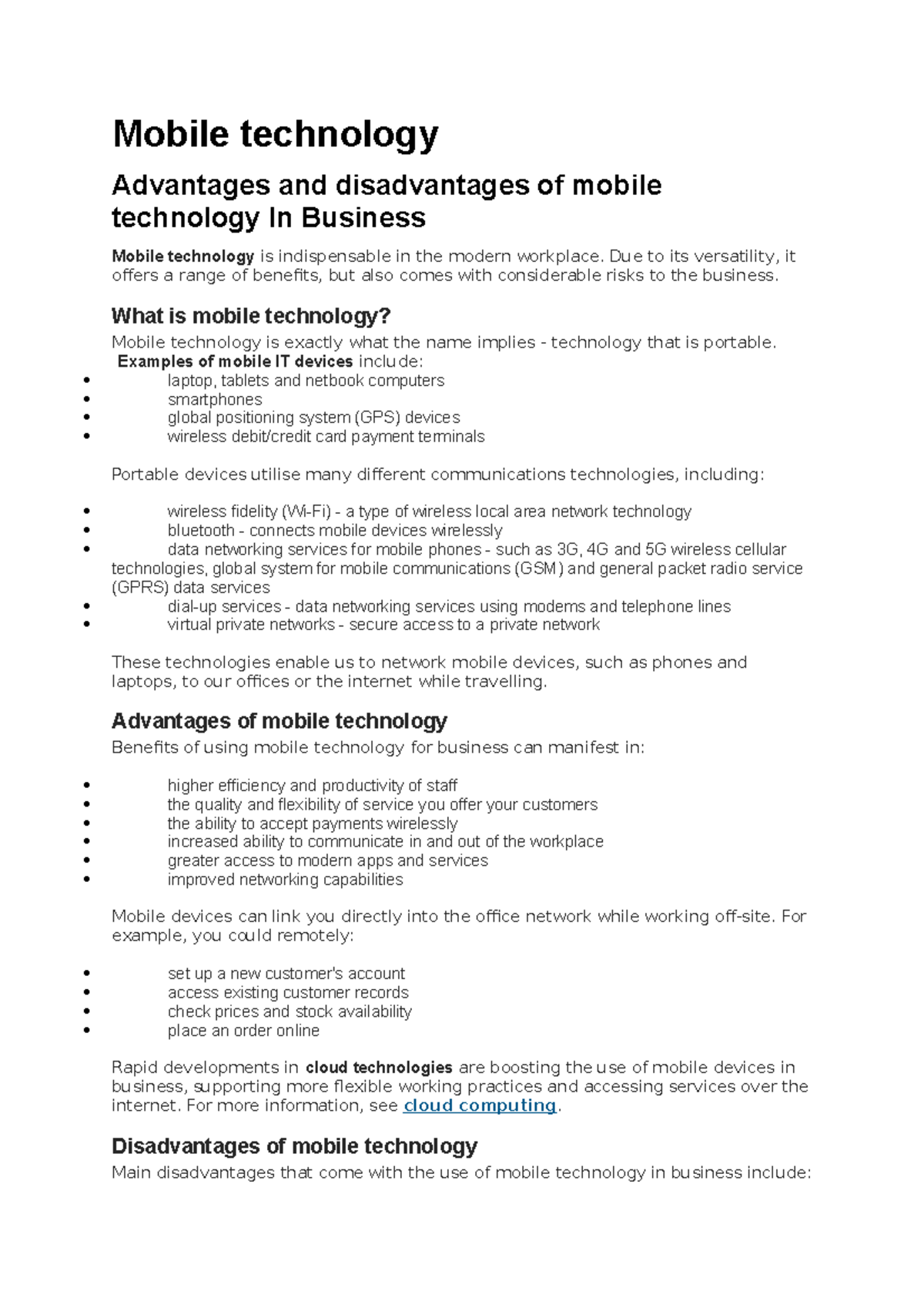 Suitability of Mobile technology - Mobile technology Advantages and ...