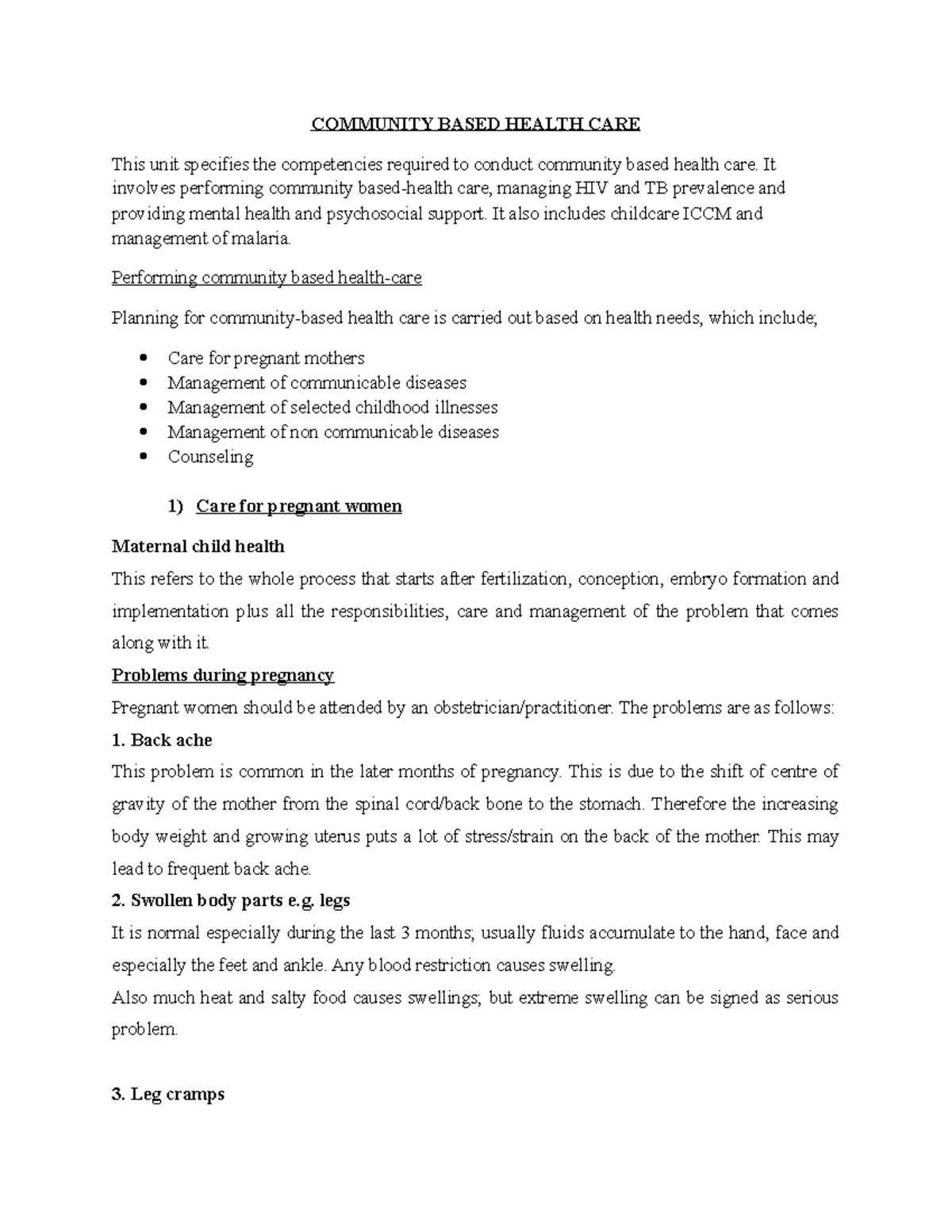 Community Based Health CARE - COMMUNITY BASED HEALTH CARE This unit ...