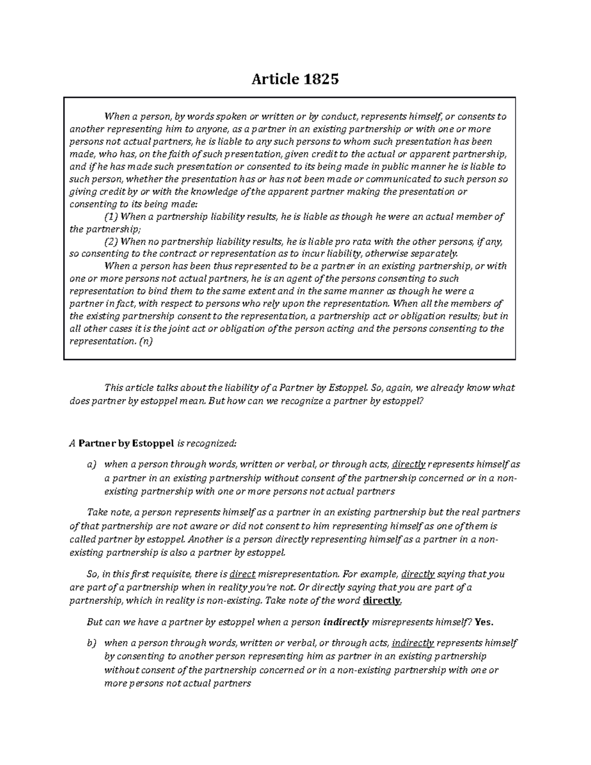 AE2 - Article 1825 report - Article 1825 When a person, by words spoken ...