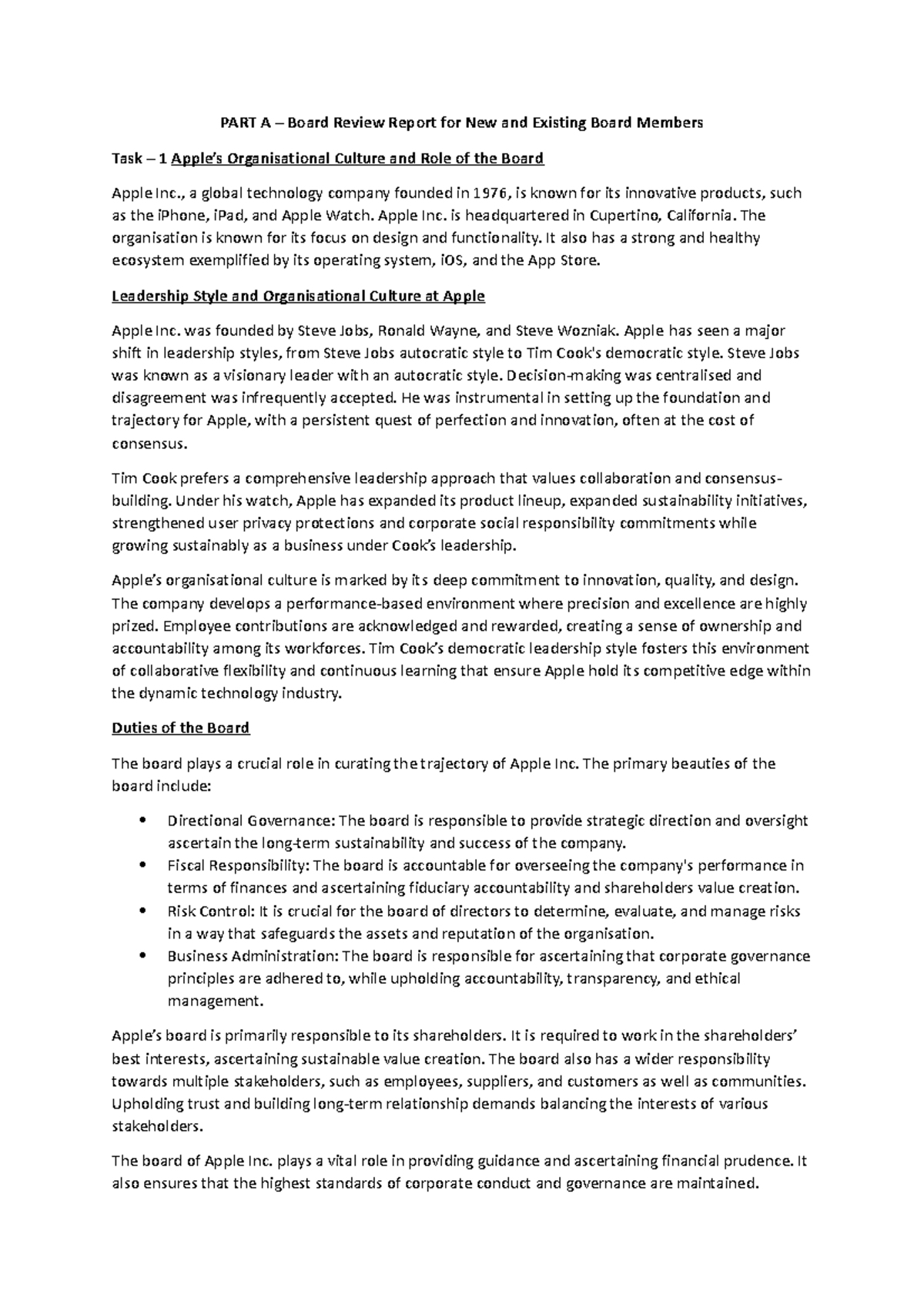 Executive Leadership - PART A – Board Review Report for New and ...