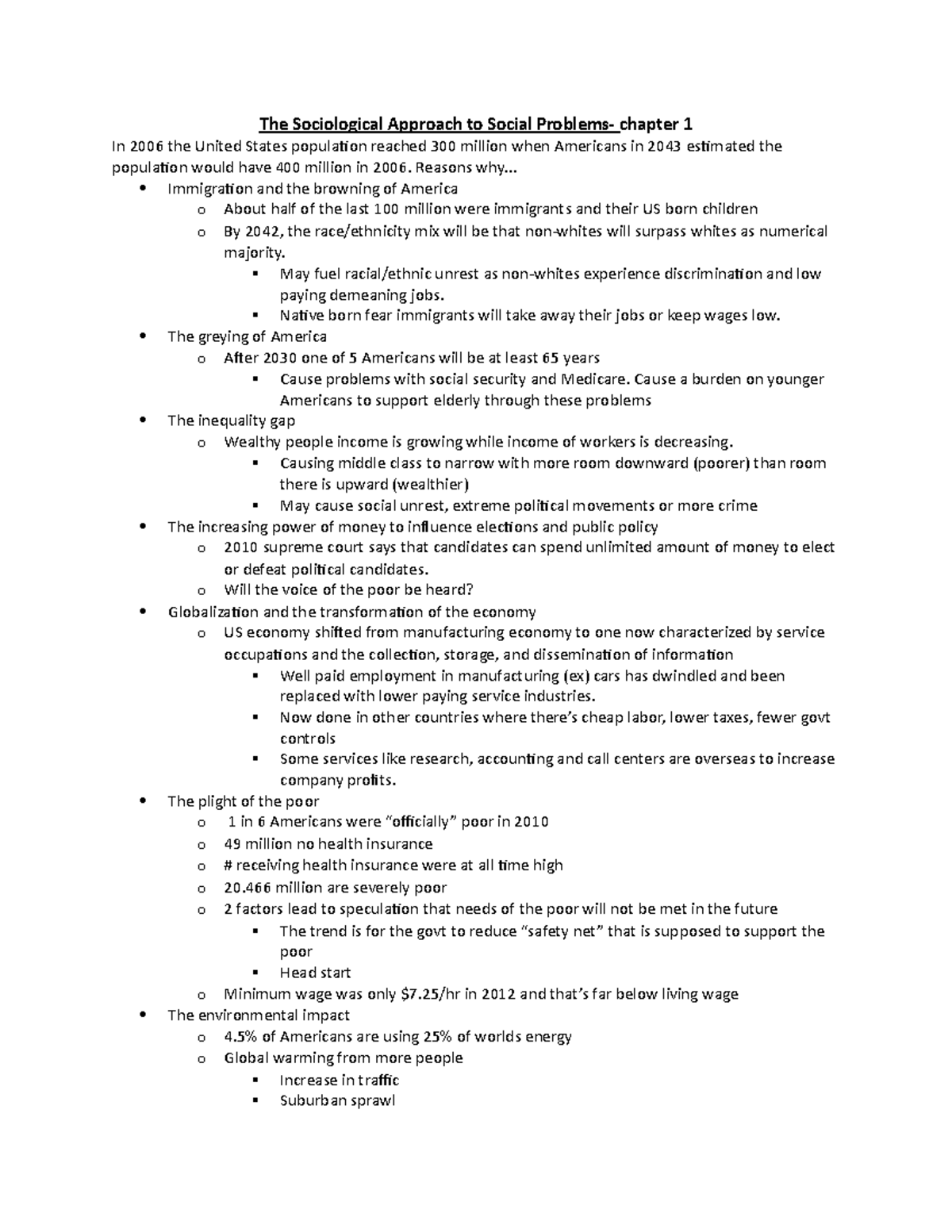 Chapter 1 notes - The Sociological Approach to Social Problems- chapter ...