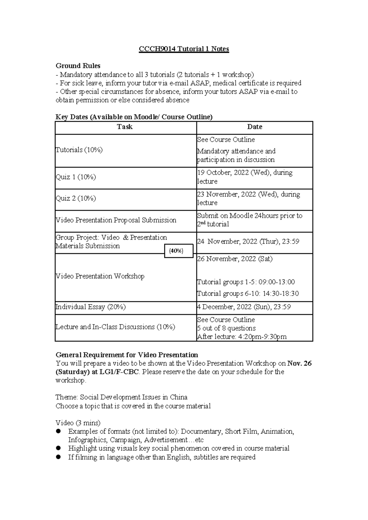 Tutorial 1 Notes - CCCH9014 Tutorial 1 Notes Ground Rules Mandatory ...