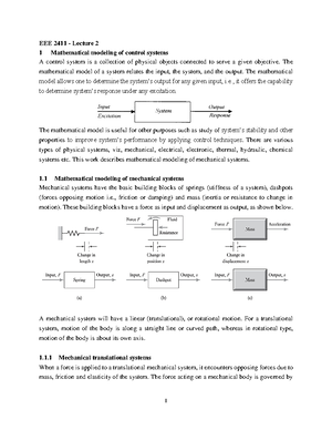 EEE 2411 - Lecture 3 - Block diagram representation of control systems ...
