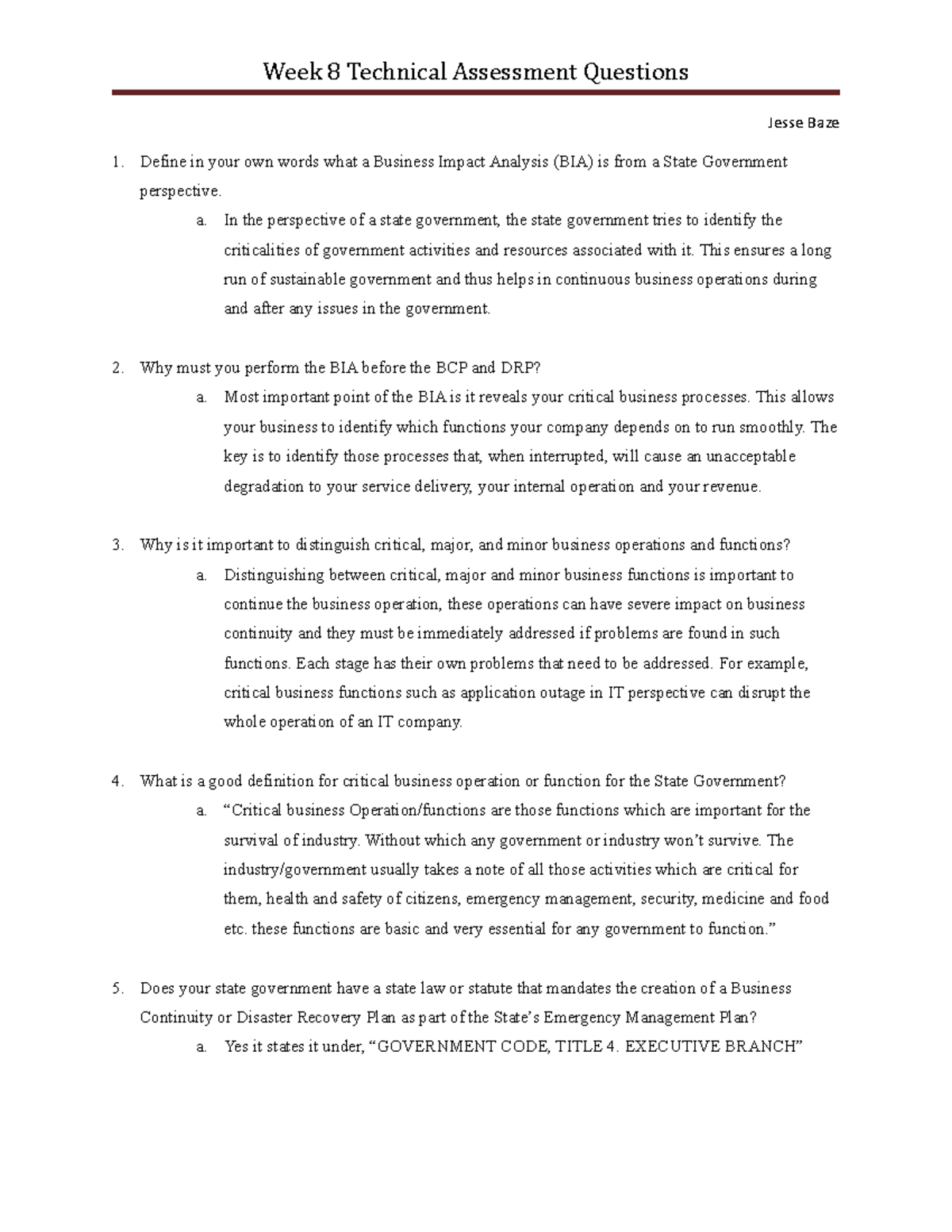 Week 8 Technical Assessment - Week 8 Technical Assessment Questions ...