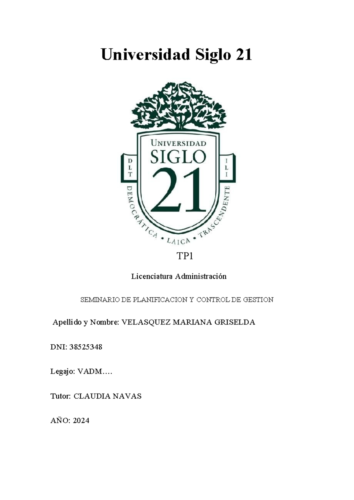 Caratula Claudia Navas - Seminario de Planificacion y Control de ...