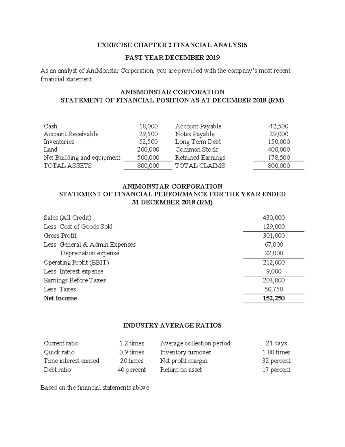 Exercise Chapter 2 Financial Analysis - answer - EXERCISE CHAPTER 2 ...