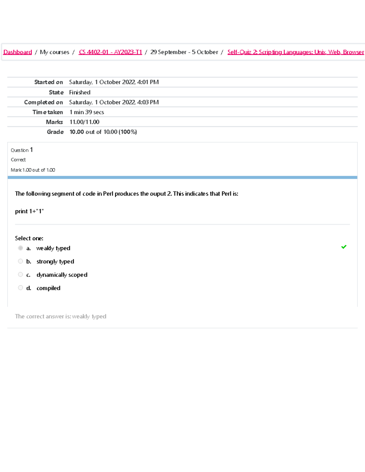 Self Quiz 2 Scripting Languages Unix Web Browser Attempt Review Started On Saturday 1