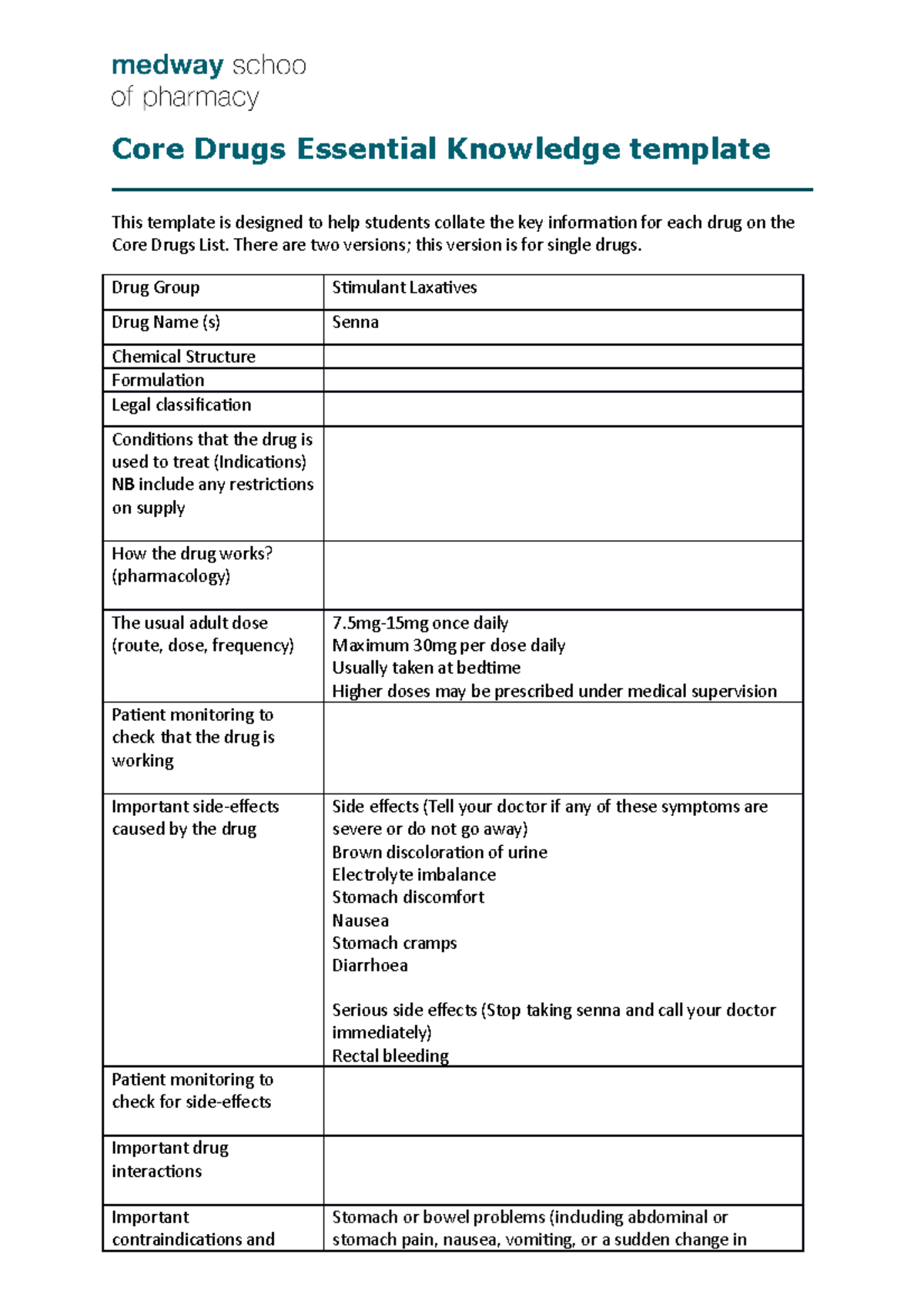Senna liquid - Core Drugs Essential Knowledge template This template is ...