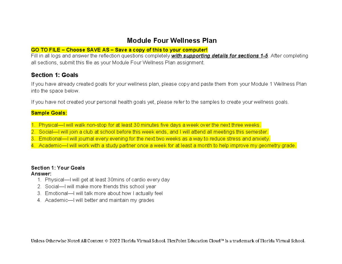 Module four wellness plan - Module Four Wellness Plan GO TO FILE ...