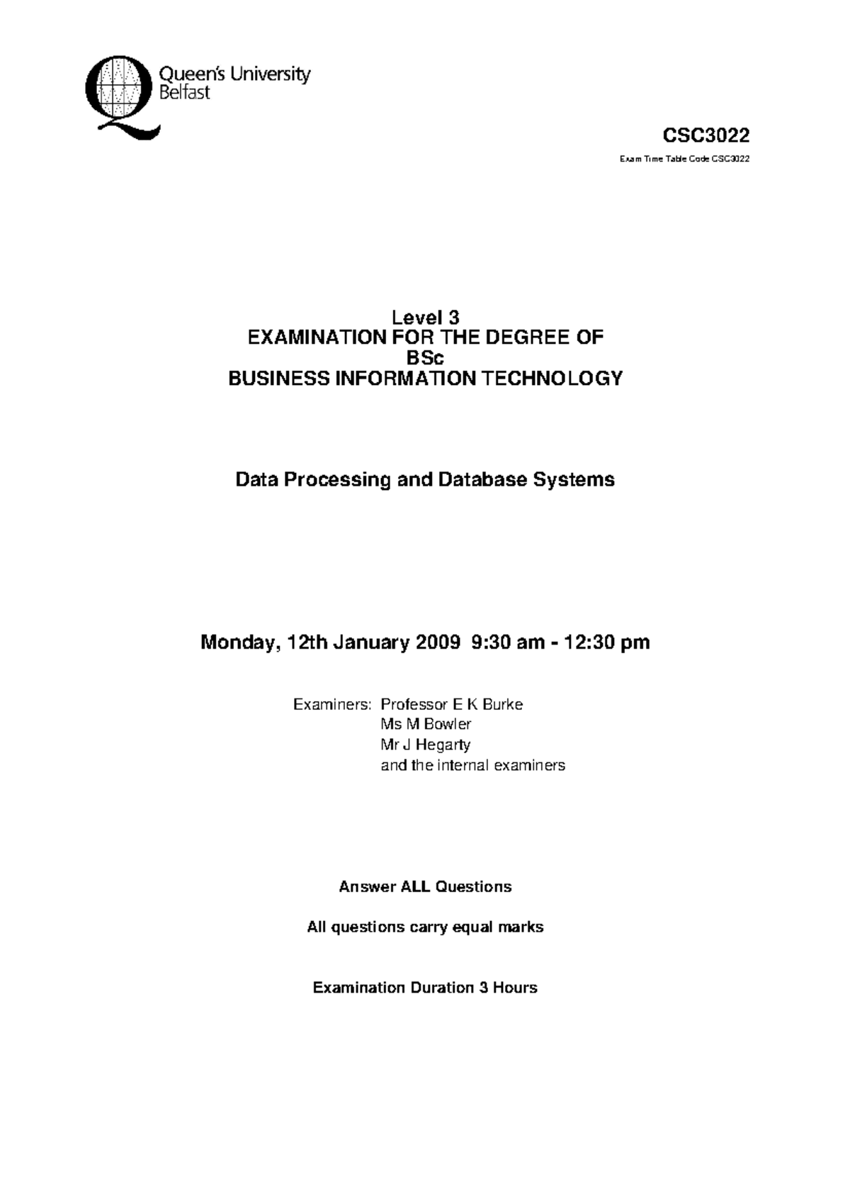 CSC3022 0809ES1 1 65 - Past paper of module - CSC Exam Time Table Code ...