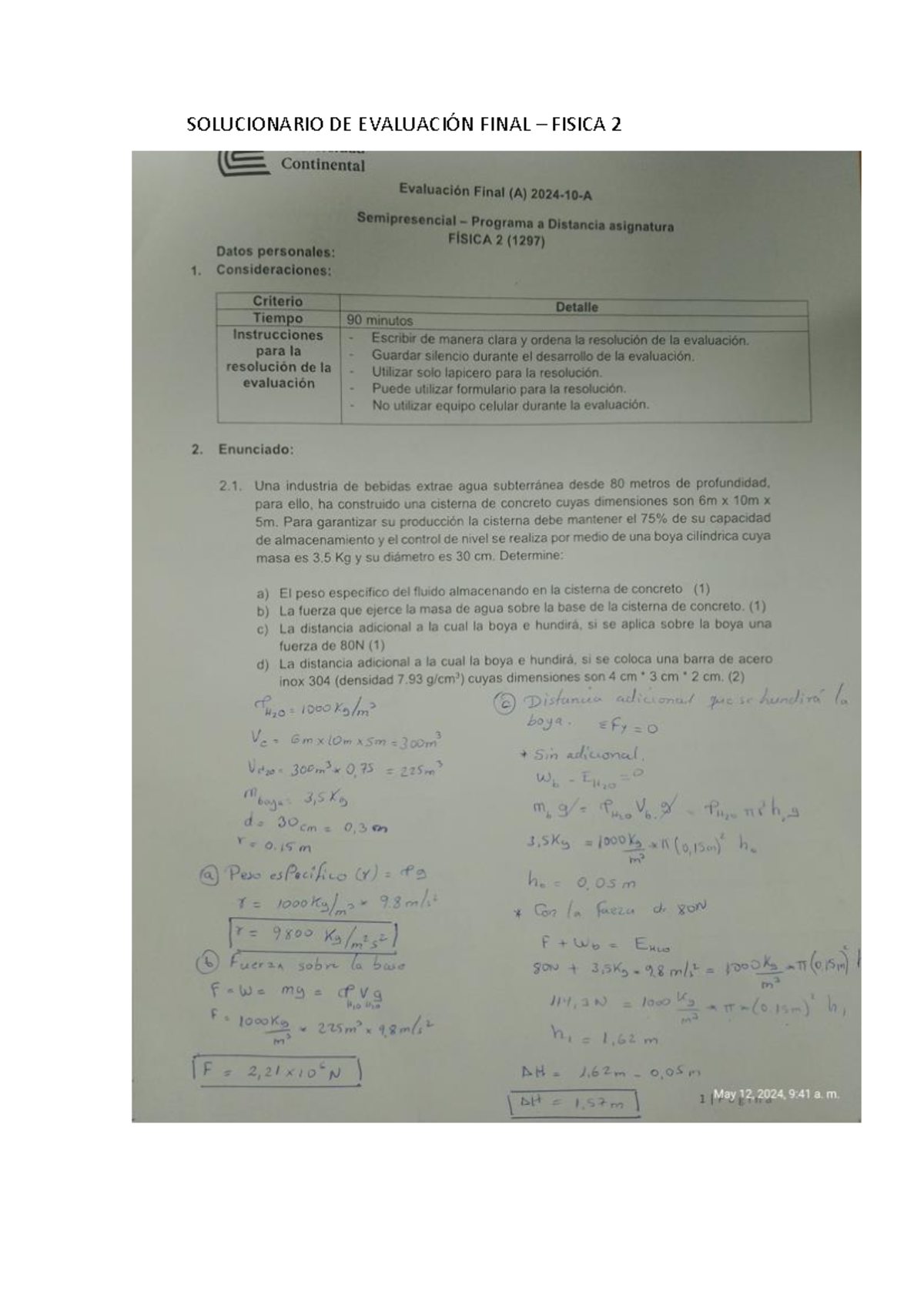 Solucionario DE Evaluación Final 2024-A - Física II - SOLUCIONARIO DE EVALUACIÓN FINAL – FISICA ...