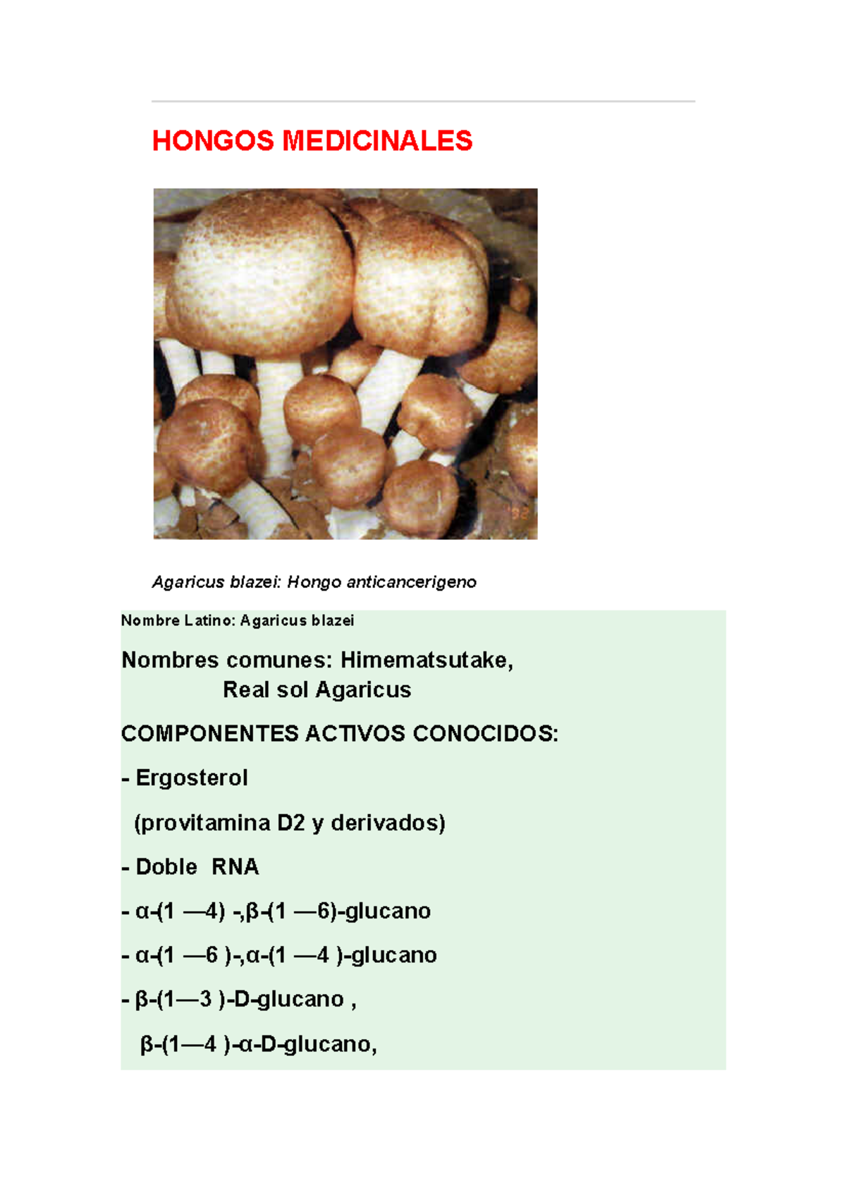 Hongos medicinales 2012 222 - HONGOS MEDICINALES Agaricus blazei: Hongo anticancerigeno Nombre ...