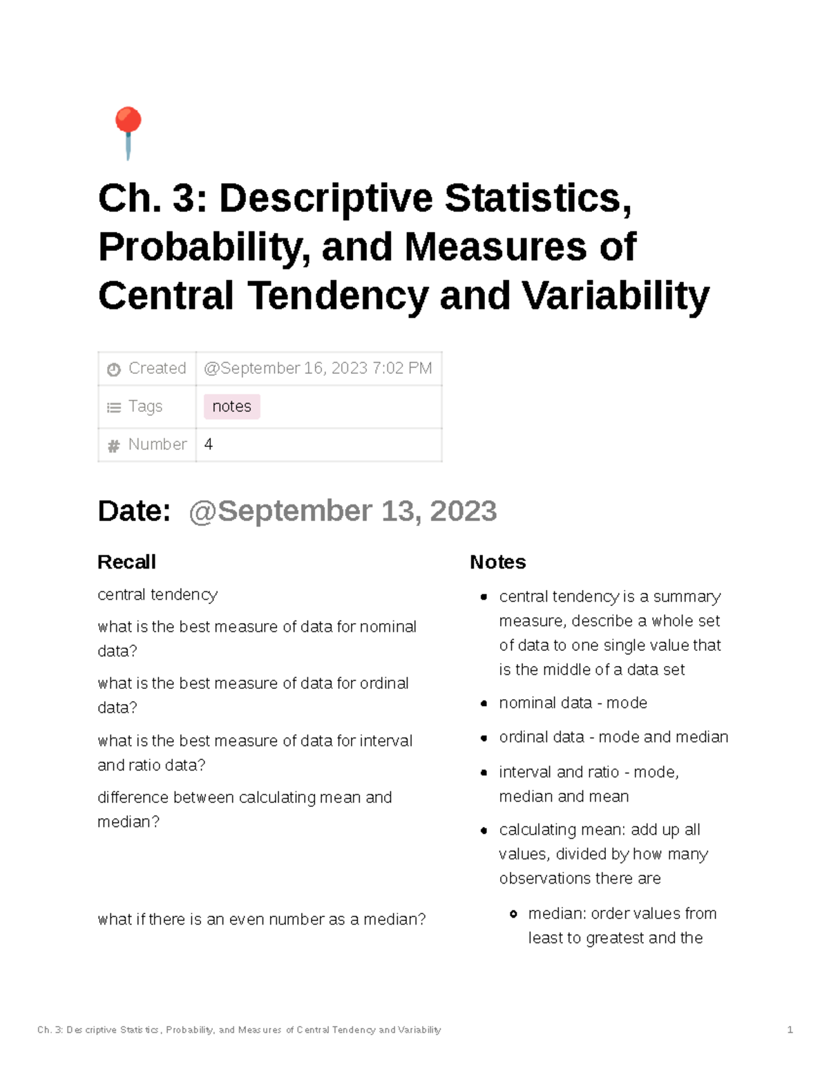 Ch 3 Descriptive Statistics, Probability, and Measures of Central ...