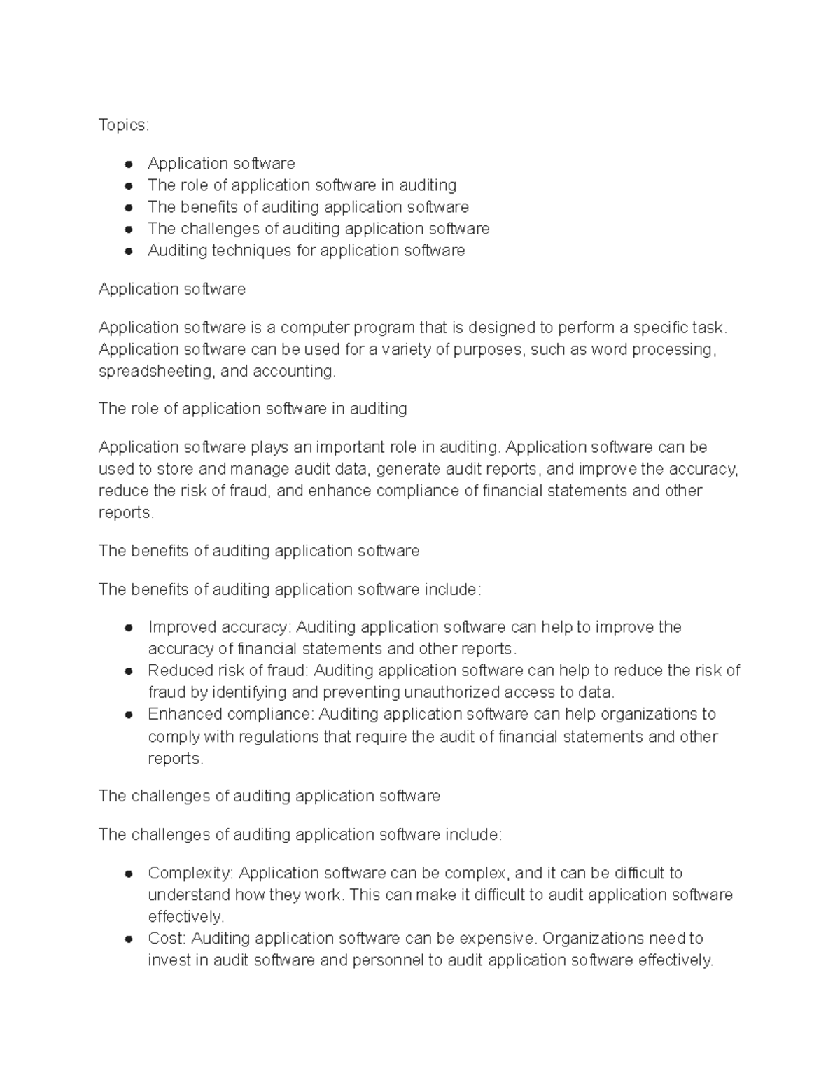 Lecture 16 Auditing Information Systems Auditing Application Software Topics Application