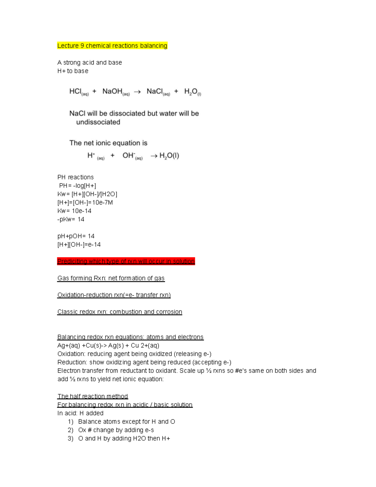 Lecture 9 chemical reactions balancing - Lecture 9 chemical reactions ...