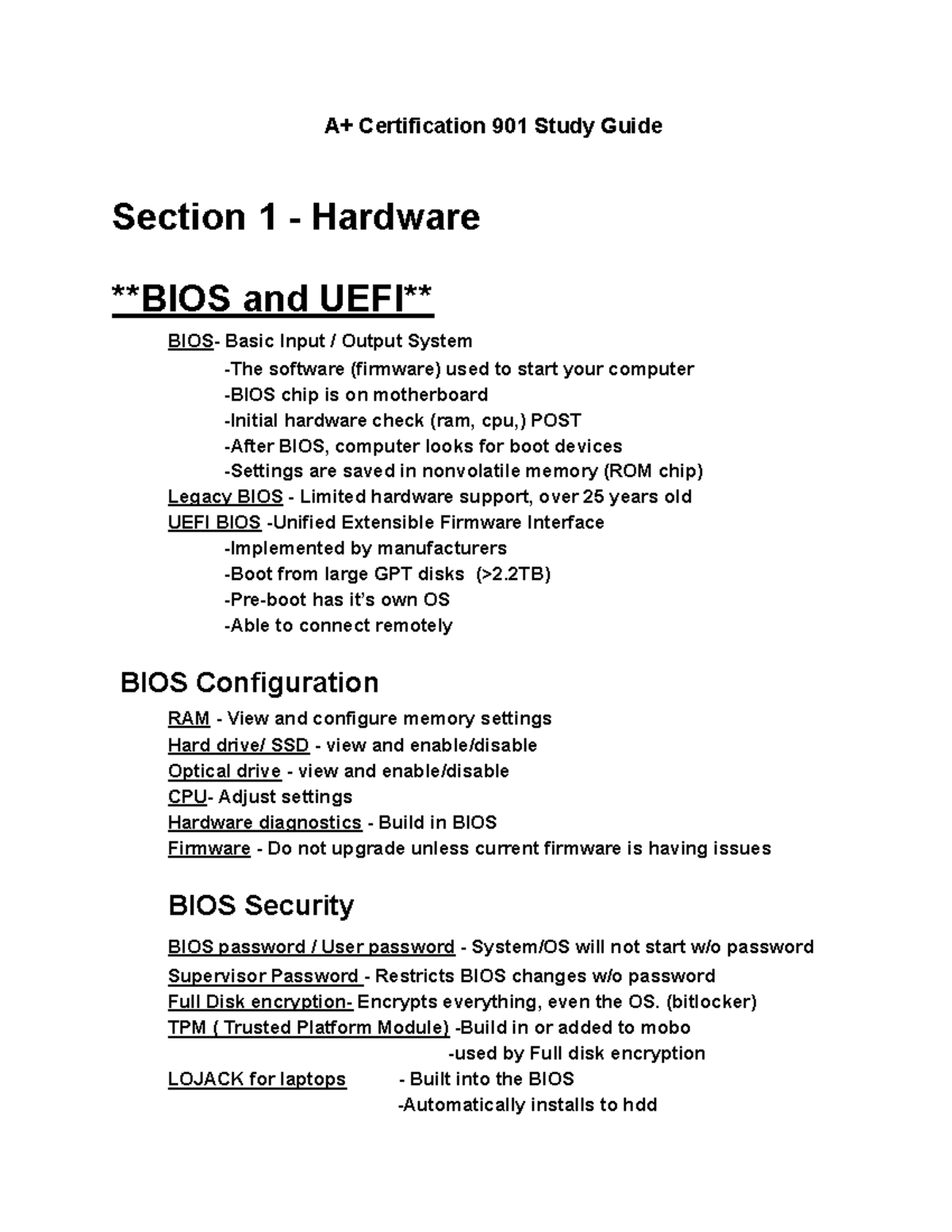Comptia A+ Study Guide Part 1 - A+ Certification 901 Study Guide ...