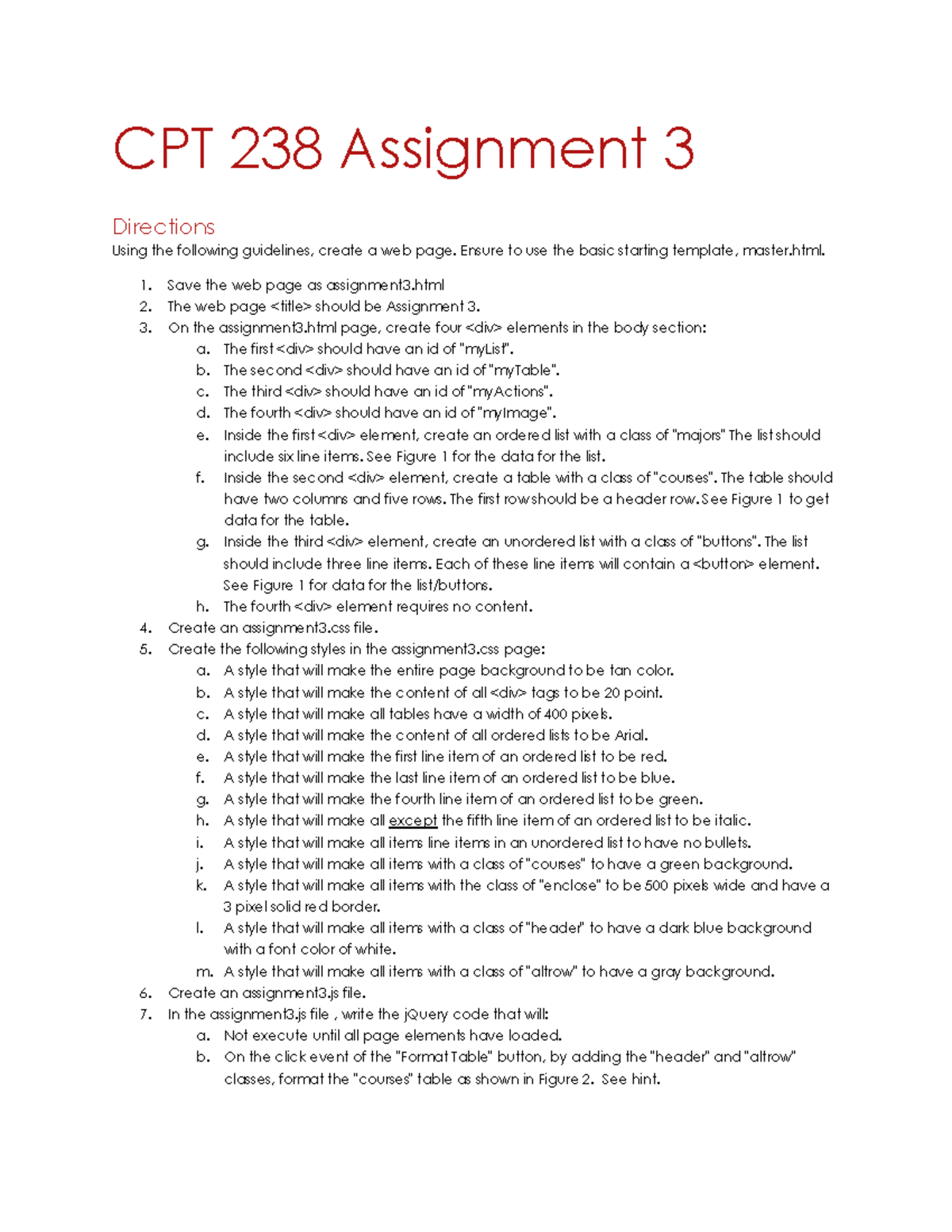 CPT 238 Assignment 3 - CPT 238 Assignment 3 Directions Using the ...