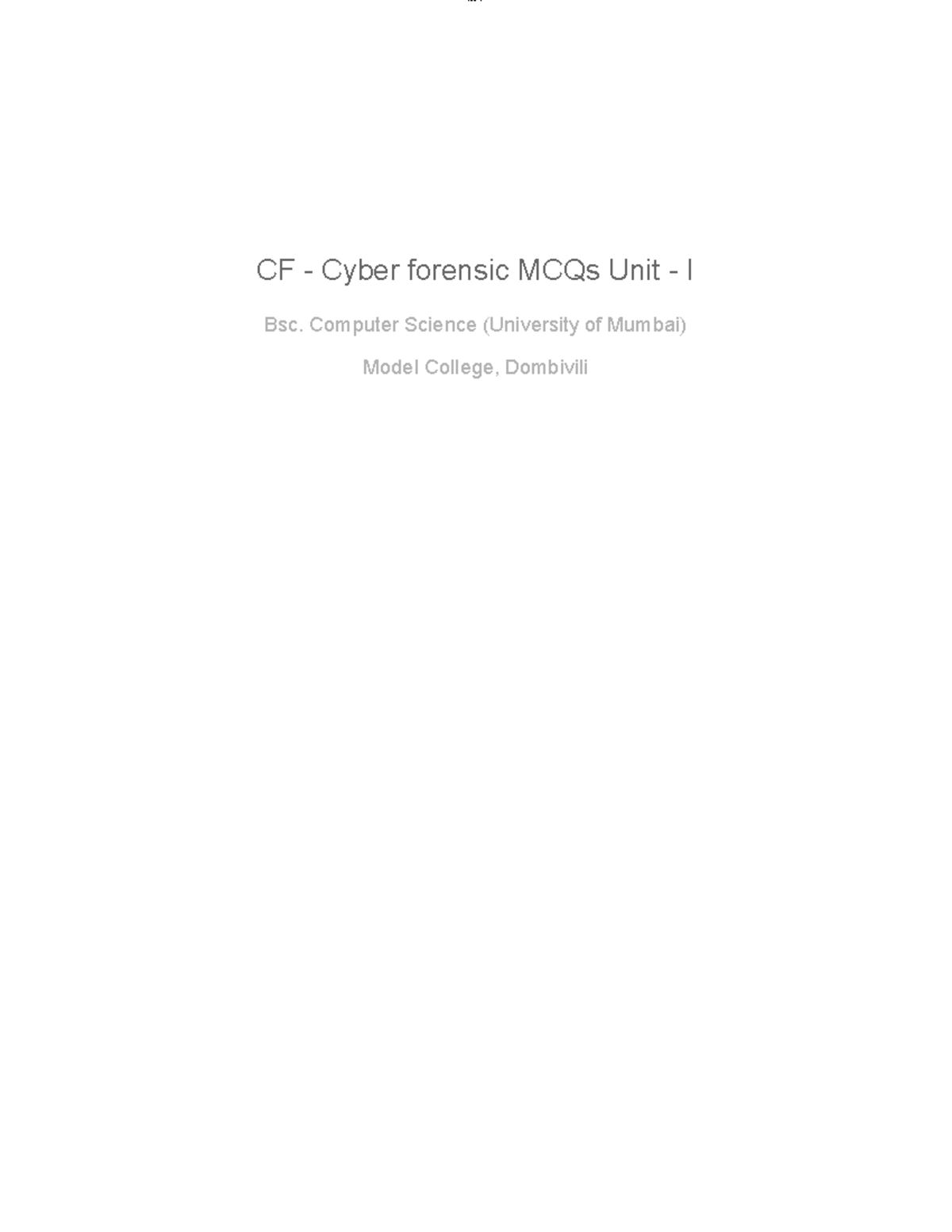 Cyber Forensics MCQ - UNIT I - CF - Cyber forensic MCQs Unit - I Bsc ...
