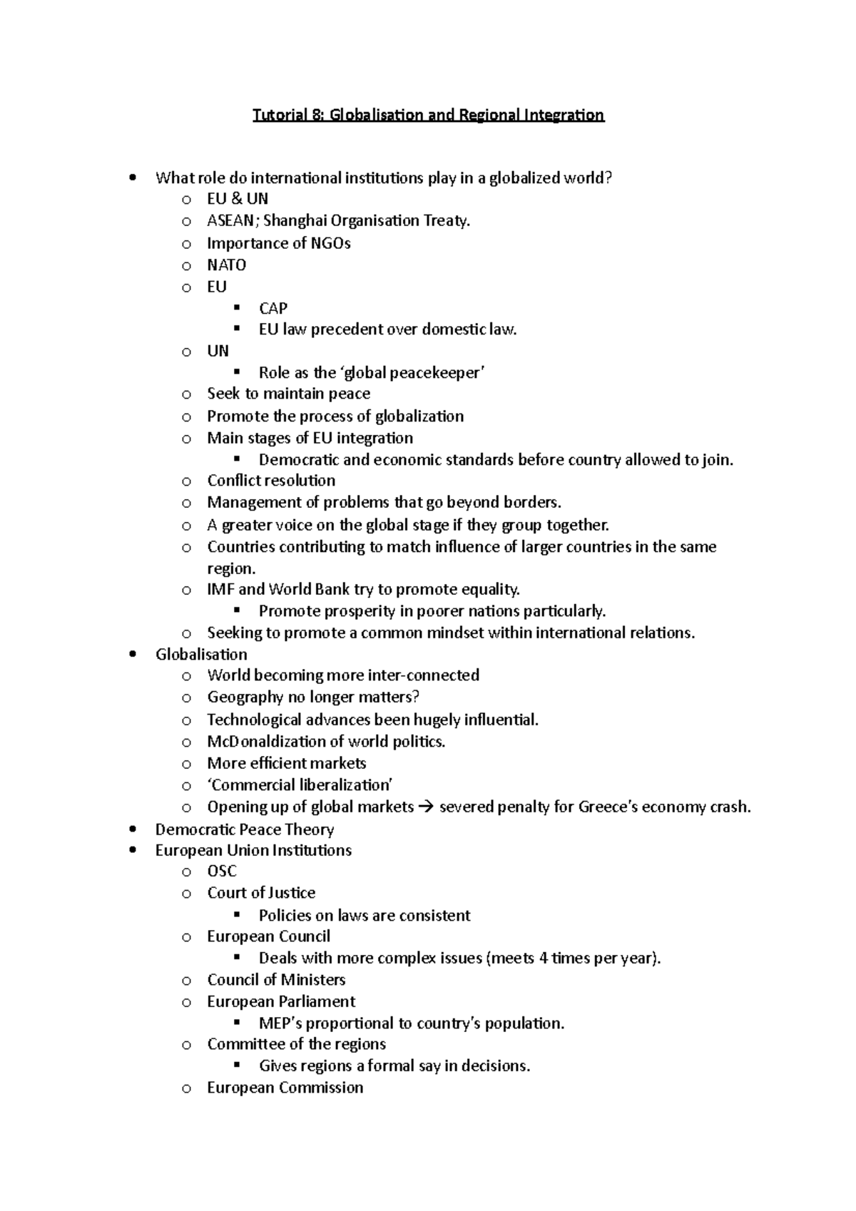 T8-Globalisation & Regional Integration - Tutorial 8: Globalisation and ...