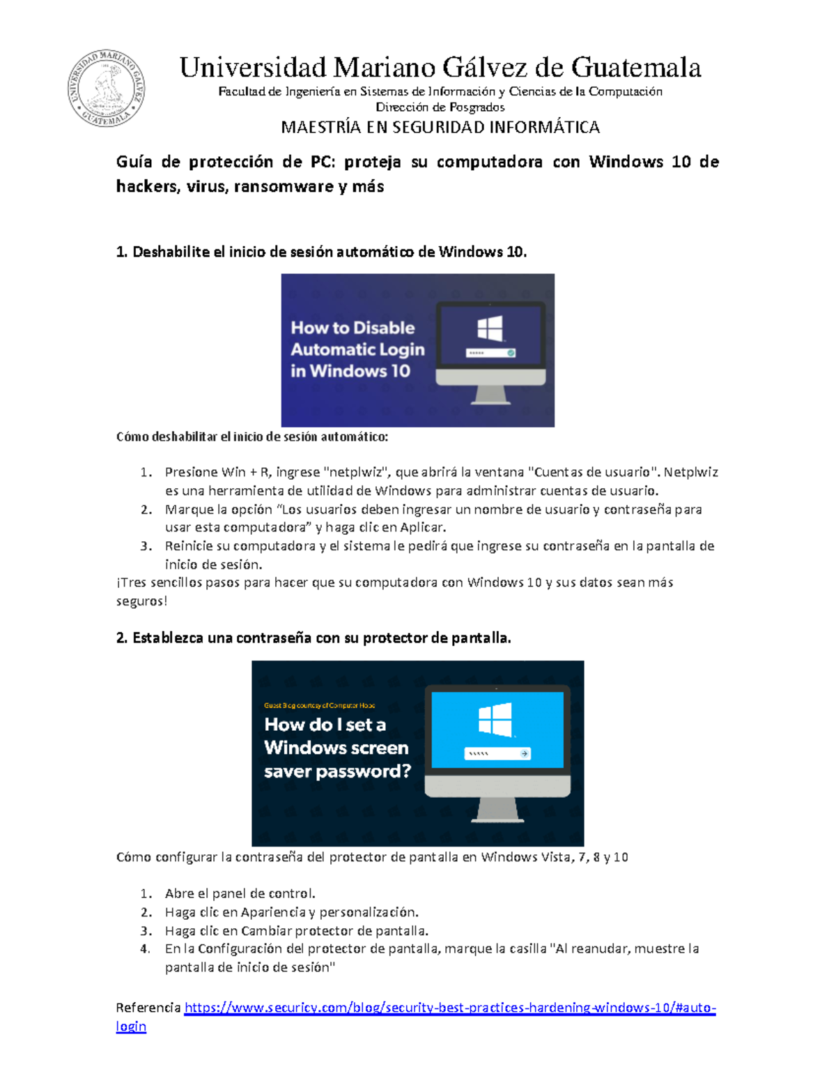 Preguntas Hardening W10 - Facultad de Ingeniería en Sistemas de Información y Ciencias de la ...