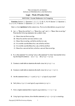 Discrete Mathematics for Computing Practice Class - Studocu