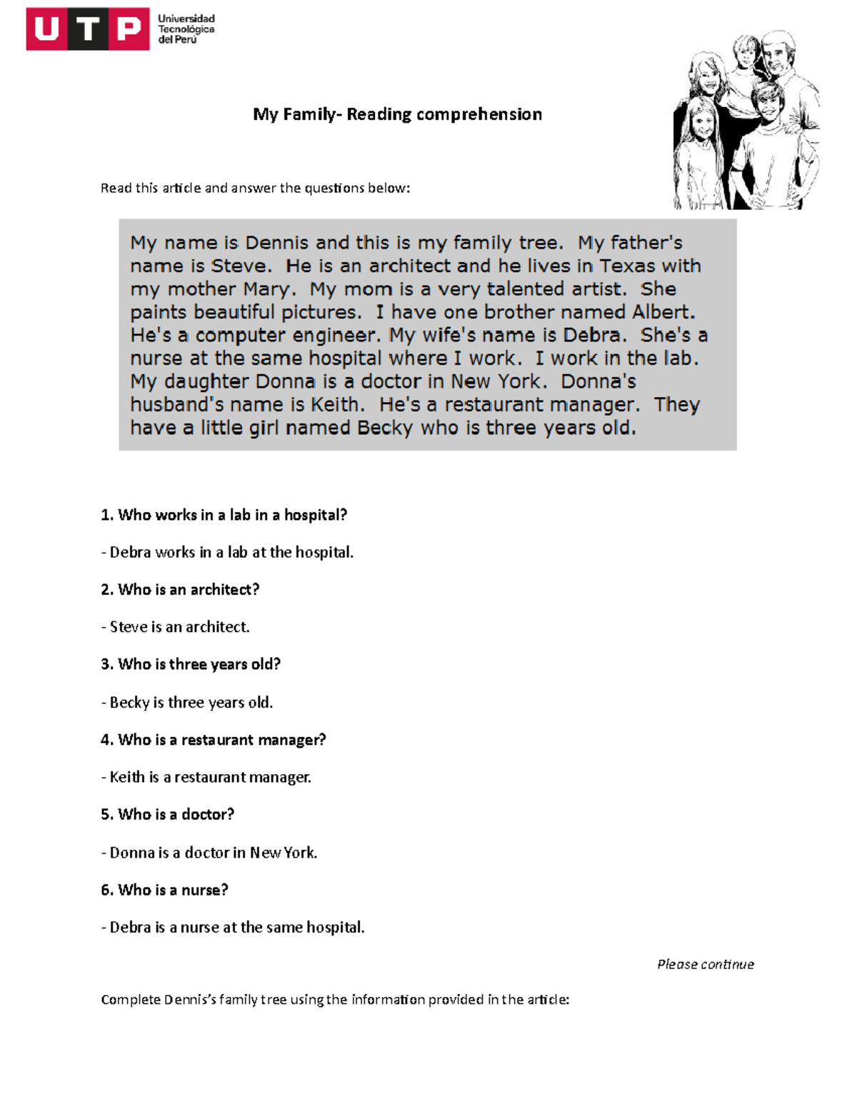 Family reading comprehension -unit 4- week 9 - My Family- Reading ...