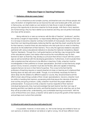 Reflection Paper in Teaching Profession - ) Reflection: What did I ...