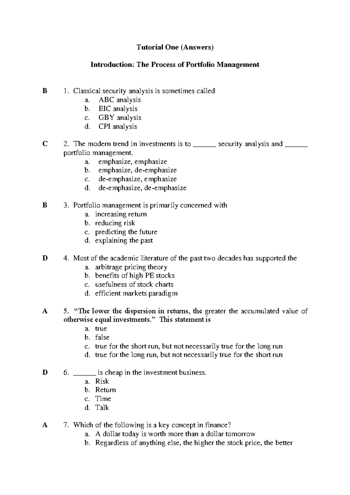 Tutorial 1 (Answers) - Tutorial One (Answers) Introduction: The Process ...