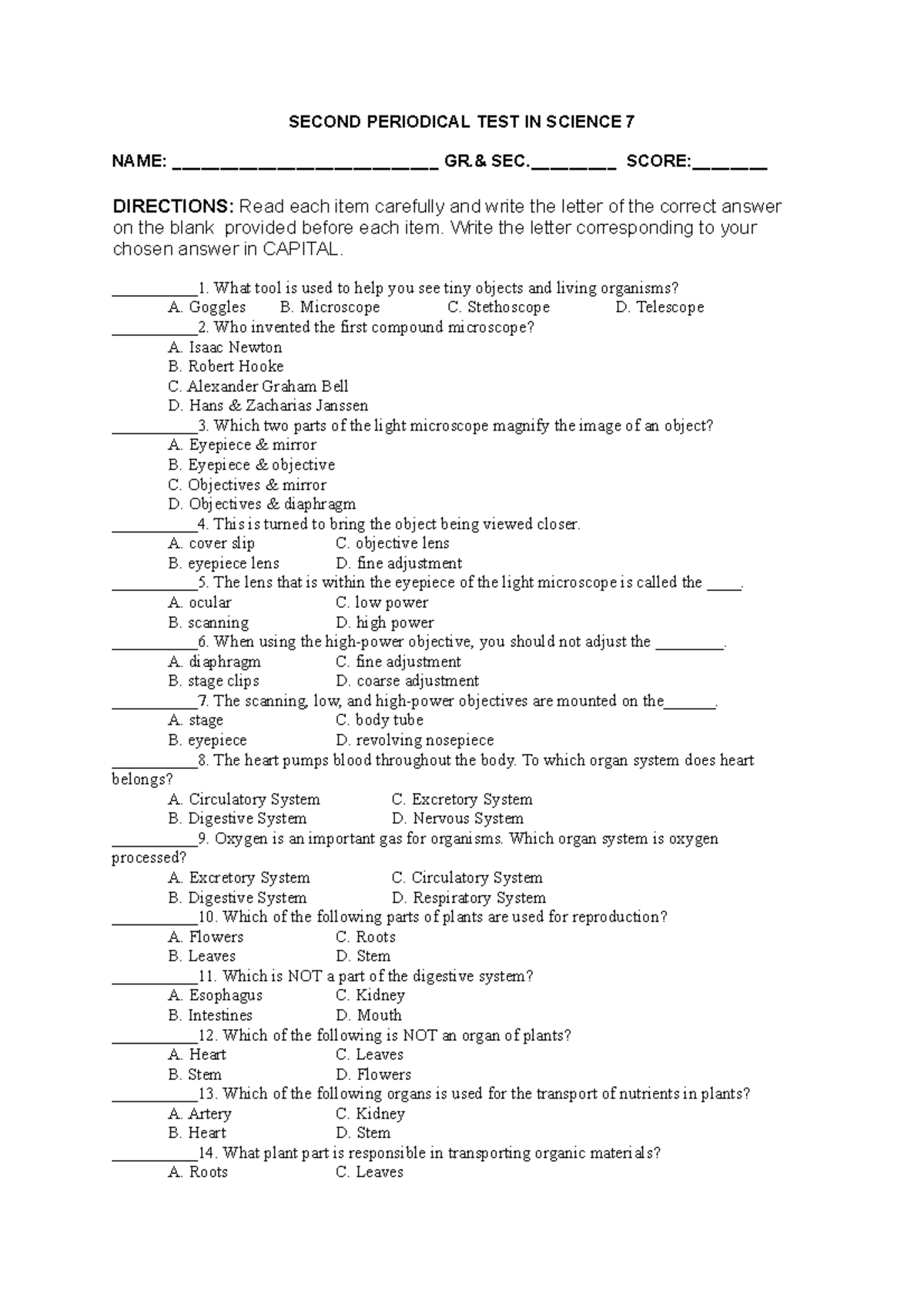 2nd Quarter-1 - For reference - SECOND PERIODICAL TEST IN SCIENCE 7 ...